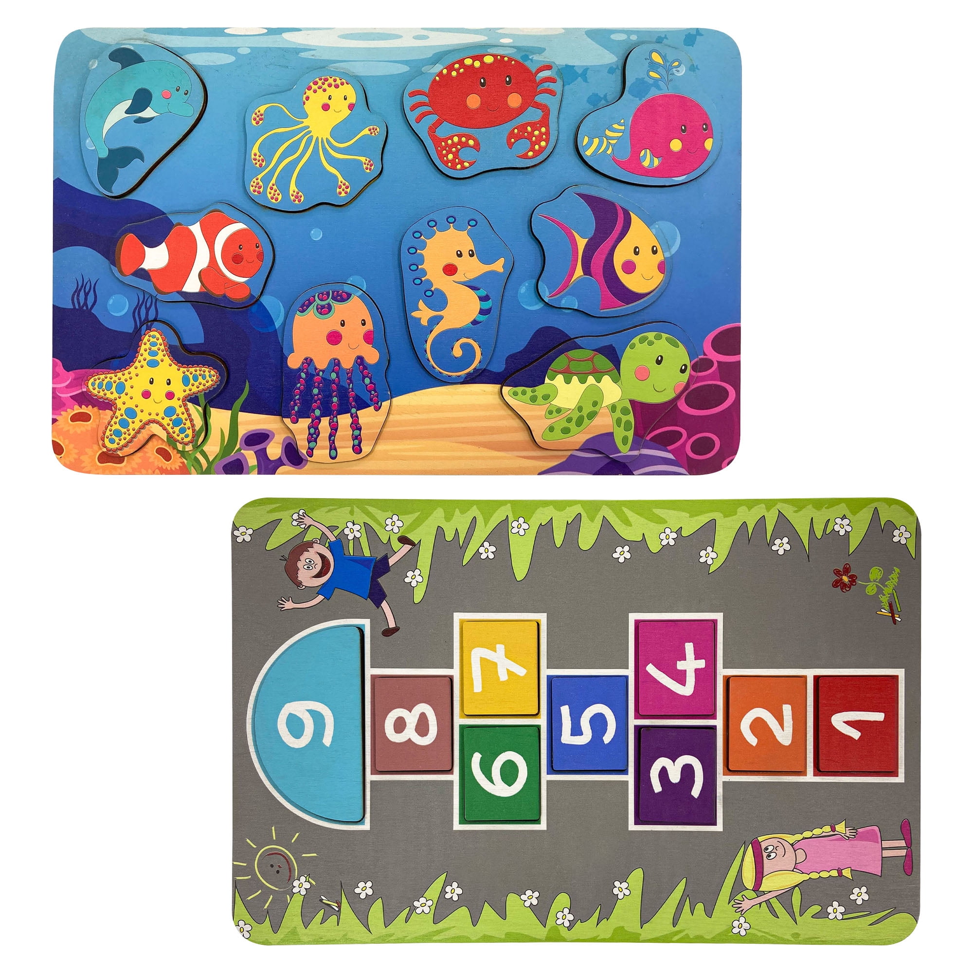 Ambesonne Math and Marine Wooden Puzzle Set of 2 Chunky Pieces, Colors ...