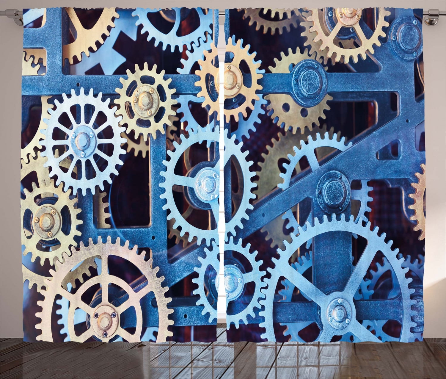 Ambesonne Mechanical Curtains 2 Panel Set, Clock Gears Design, 108" x ...