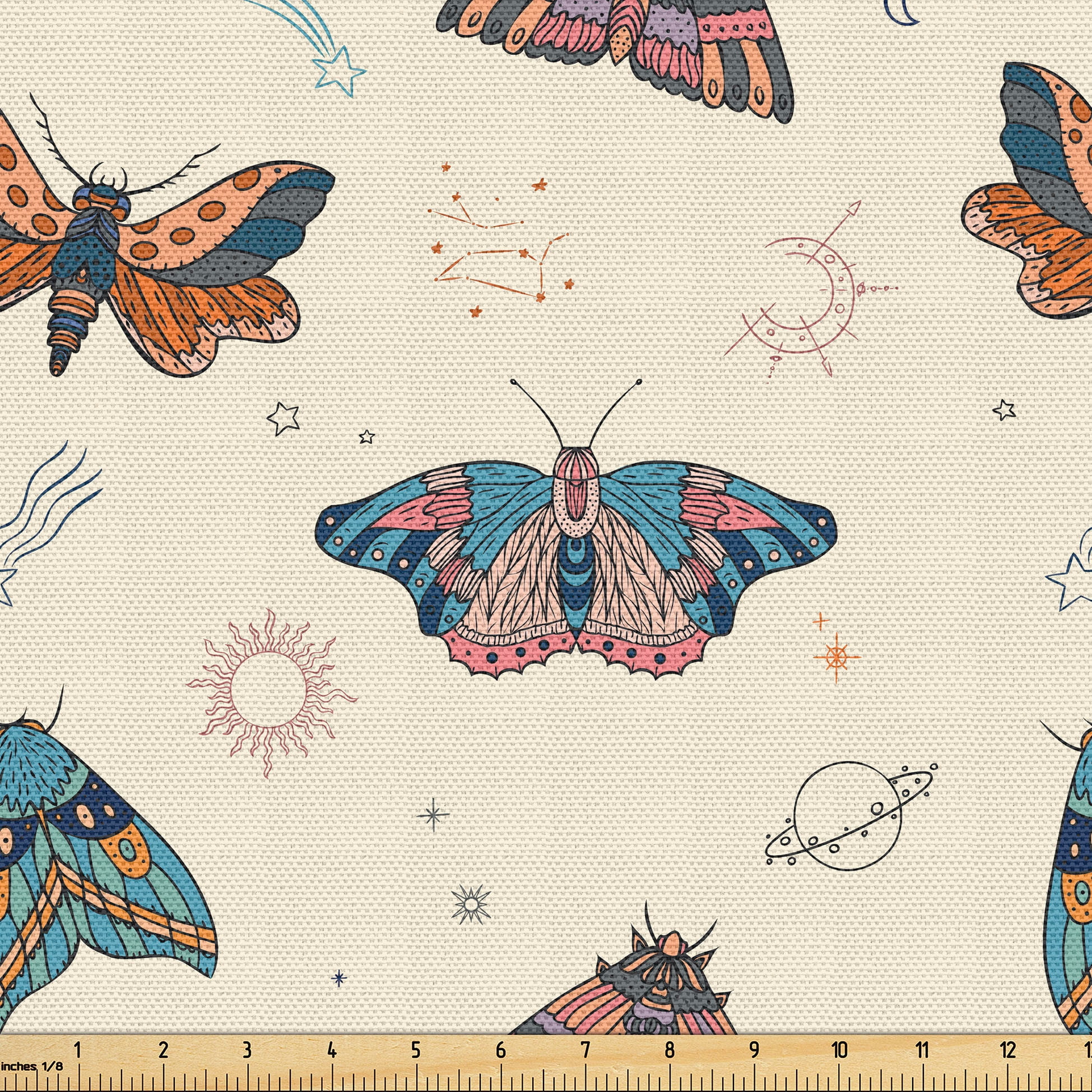 Ambesonne Medieval Astronomy Fabric by the Yard Upholstery, Moths Sun ...