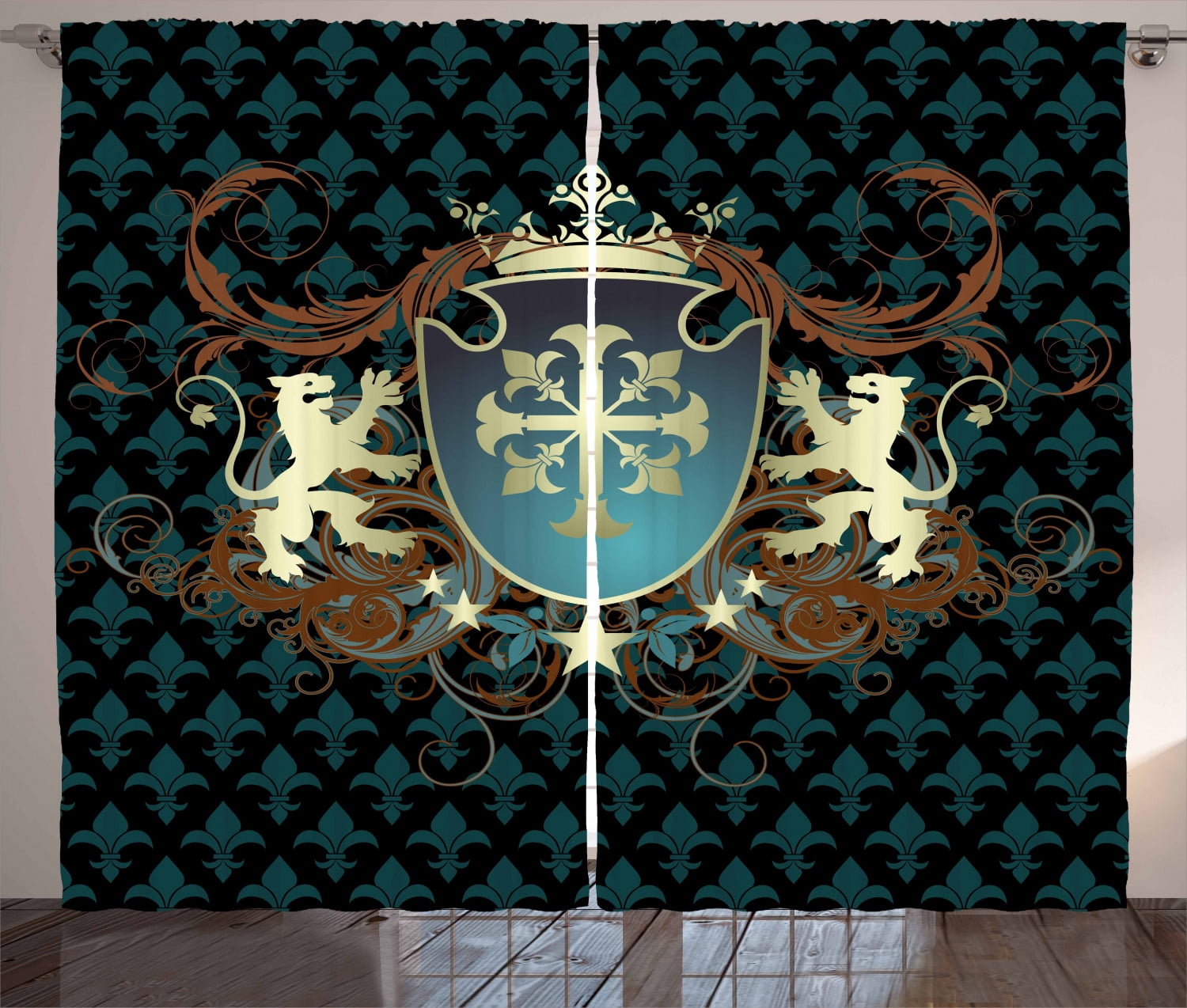 Ambesonne Medieval Curtains 2 Panel Set, Middle Ages Coat of Arms, 108 ...