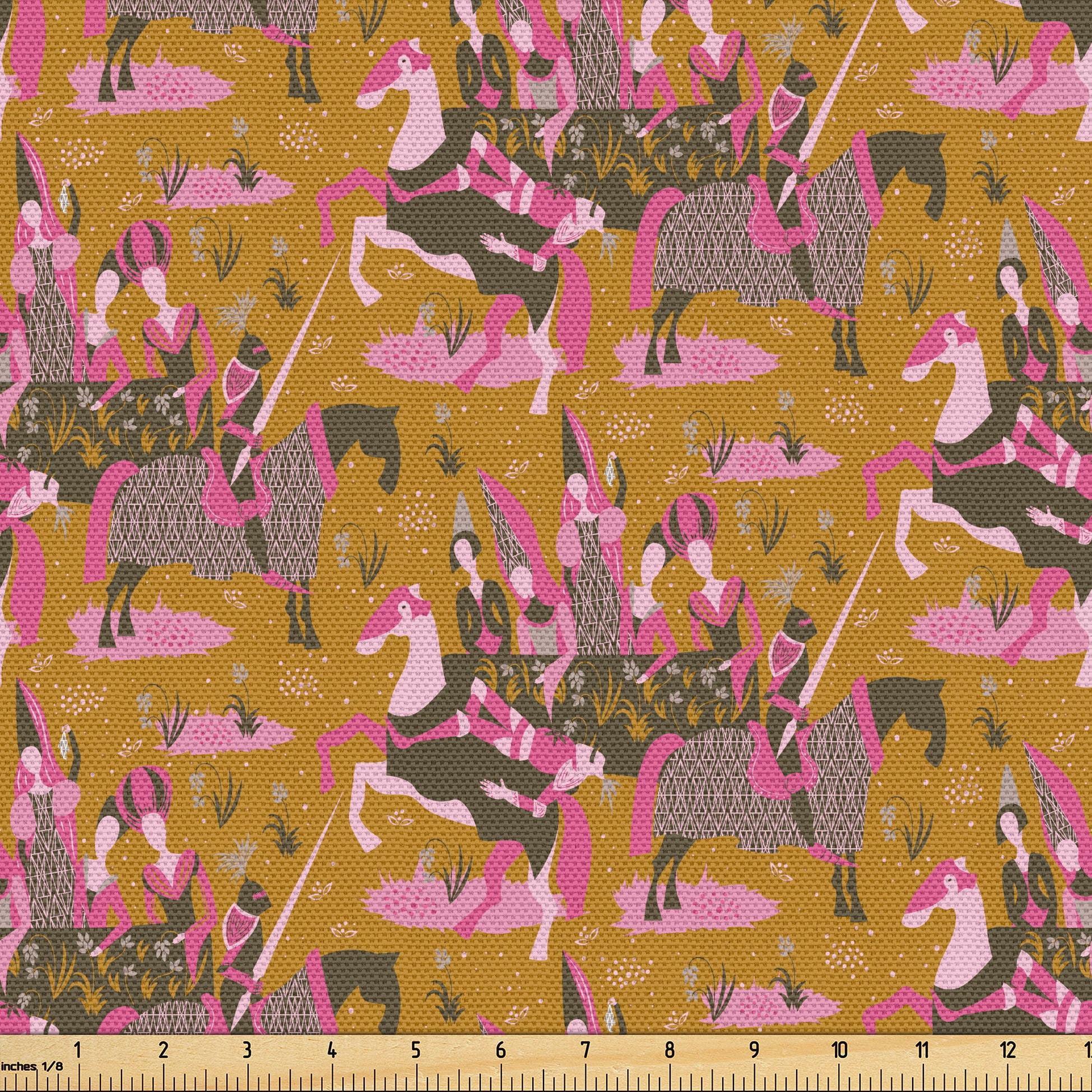 Ambesonne Medieval Fabric by the Yard Upholstery, Knights Cheering ...