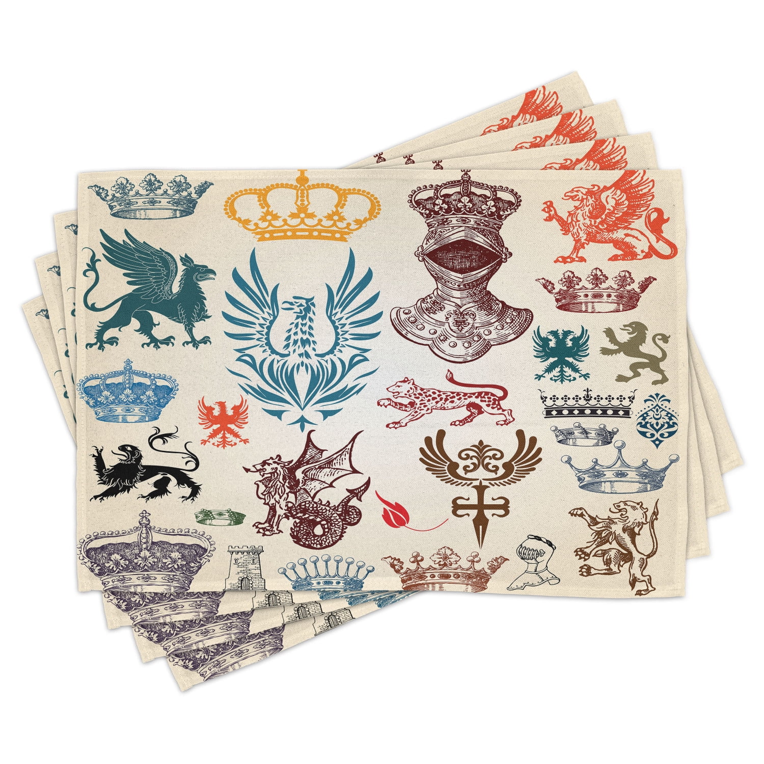 Ambesonne Medieval Place Mats Set of 4, Classic Royal Crown Motifs ...