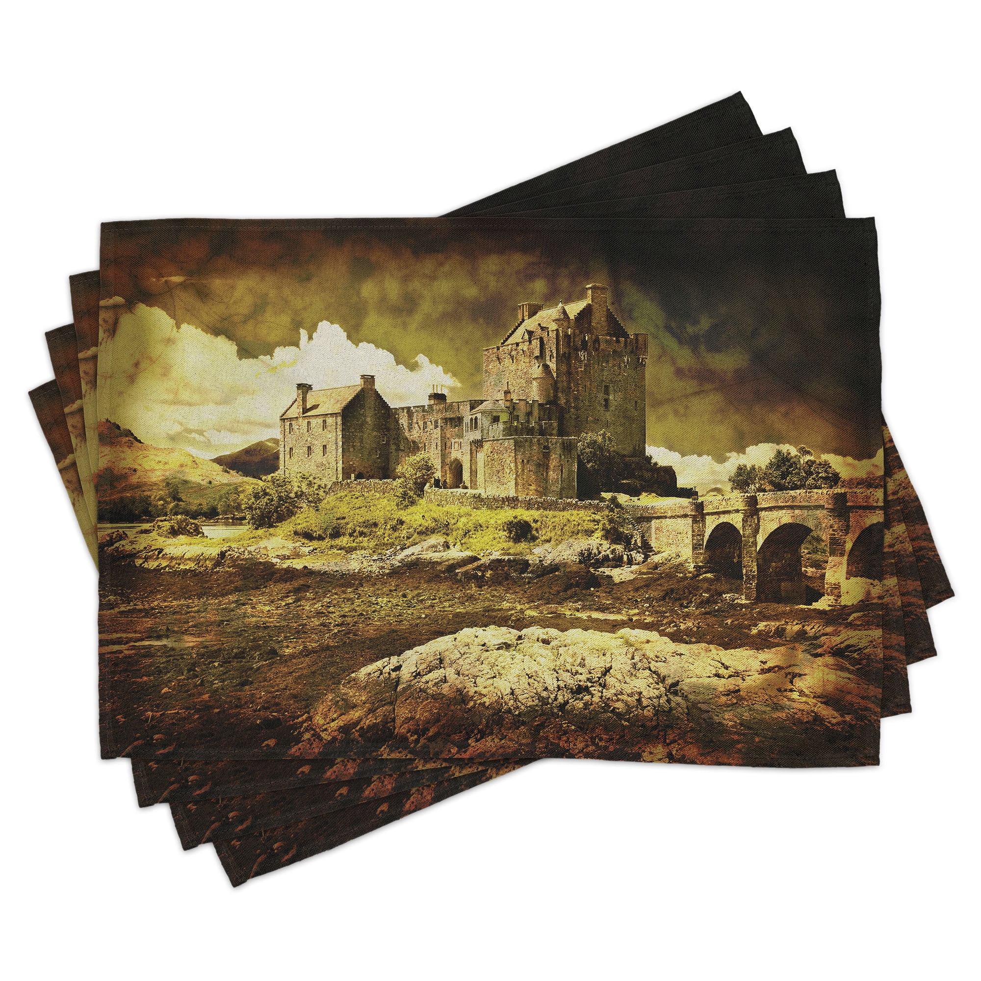 Ambesonne Medieval Place Mats Set of 4, Old Scottish Castle, Standard ...