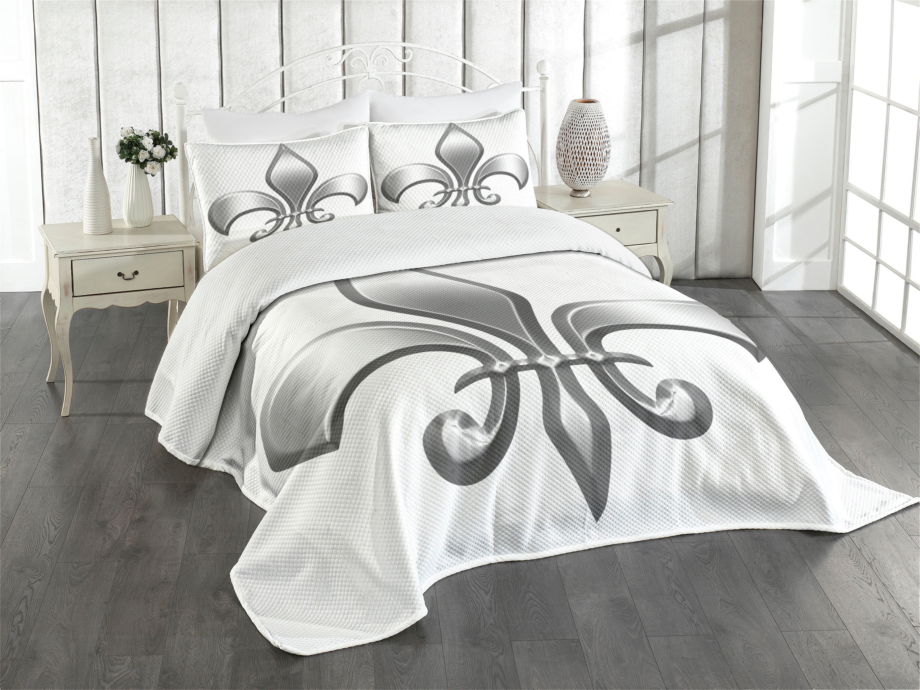 Ambesonne Medieval Quilted Bedspread Set 3 Pcs, Lily Flower, King Size ...