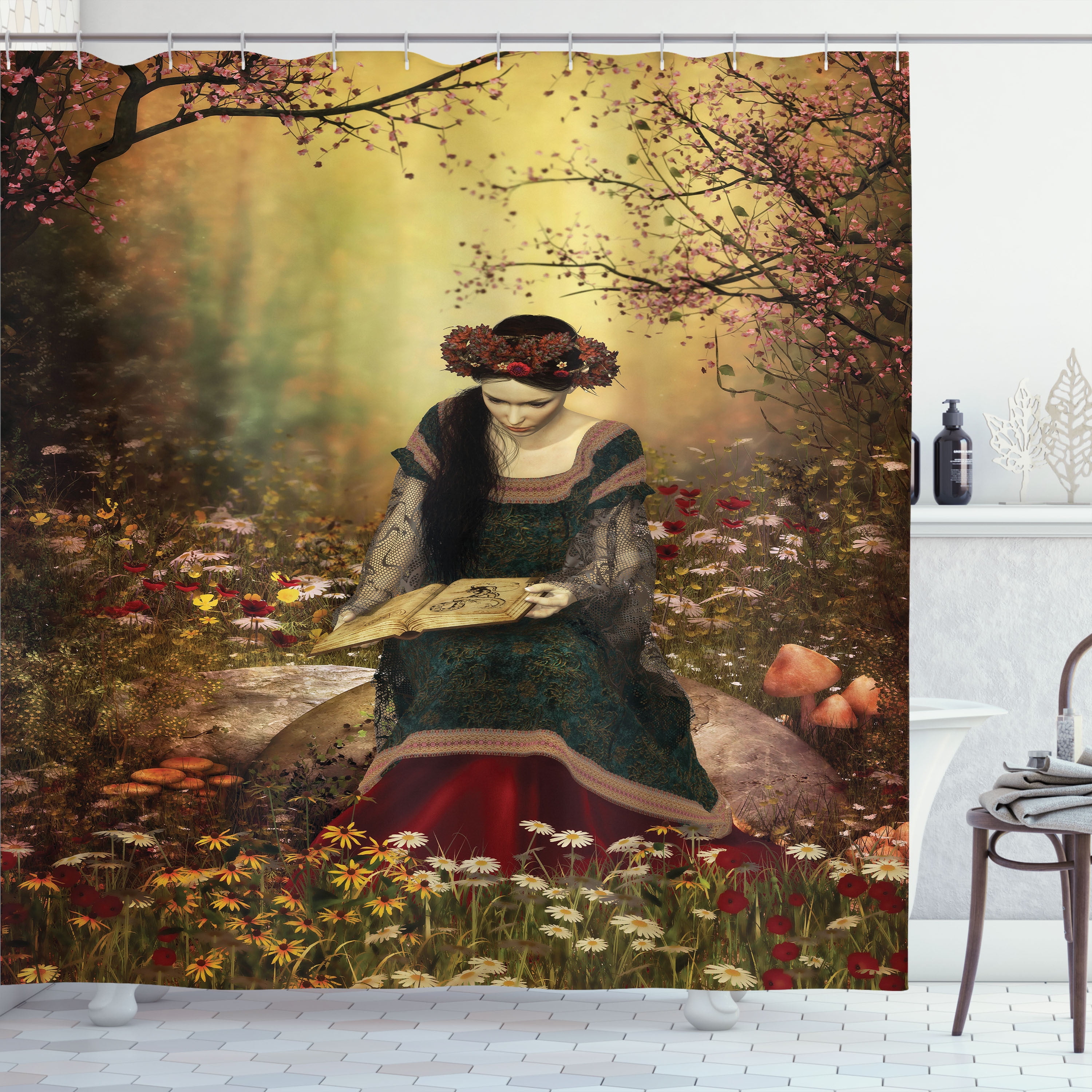 Ambesonne Medieval Shower Curtain, Lady with Book, 69"Wx70"L ...