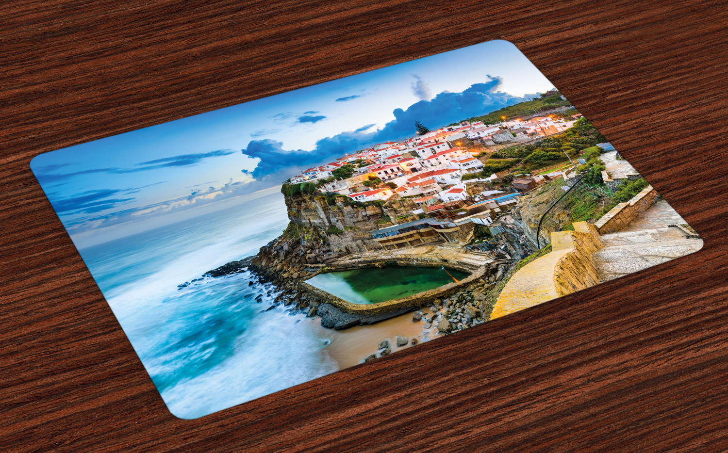 Ambesonne Mediterranean Place Mats Set of 4, Portuguese Town, Standard ...