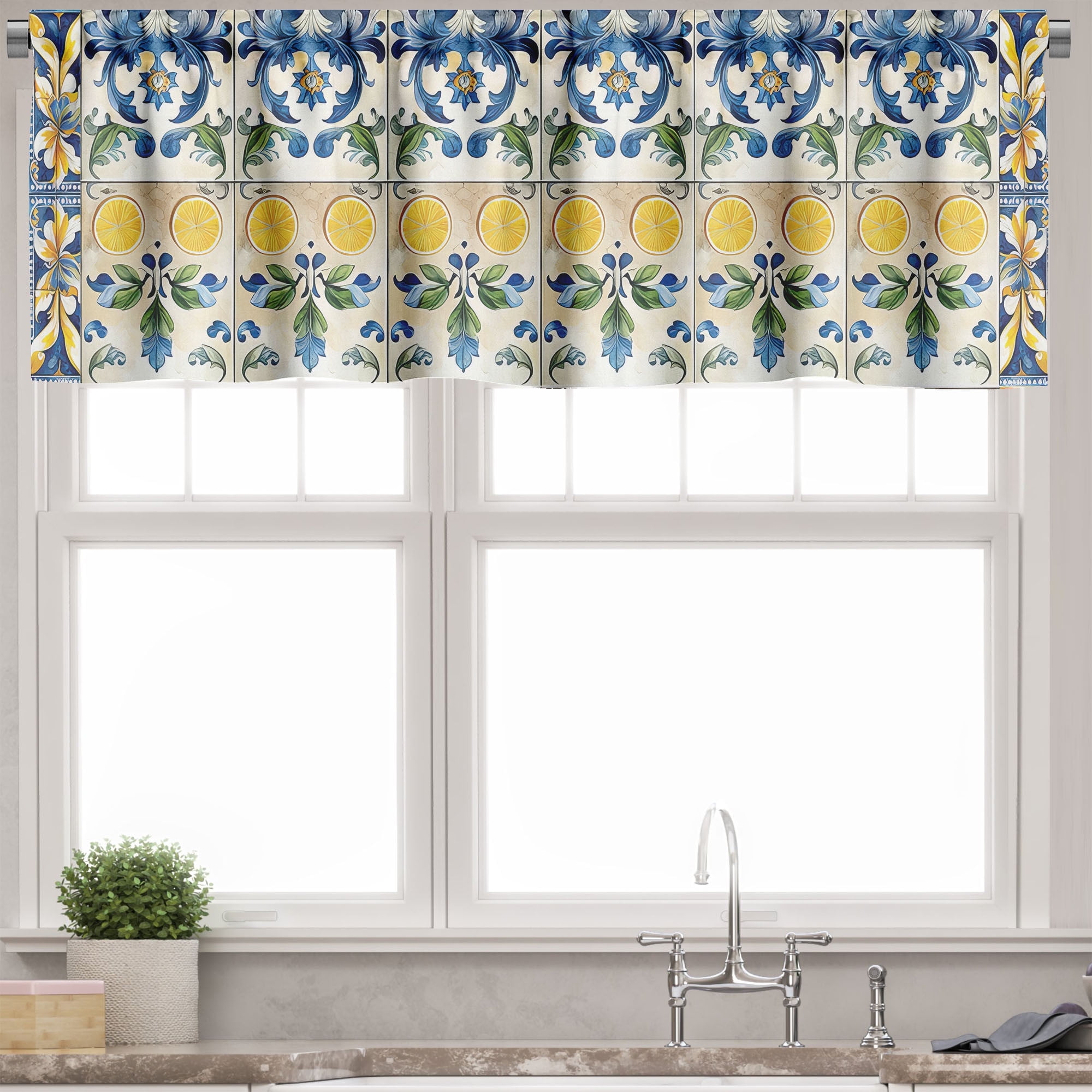 Ambesonne Mediterranean Window Valance, Art Curlicue Leaves, 42" X 12 ...