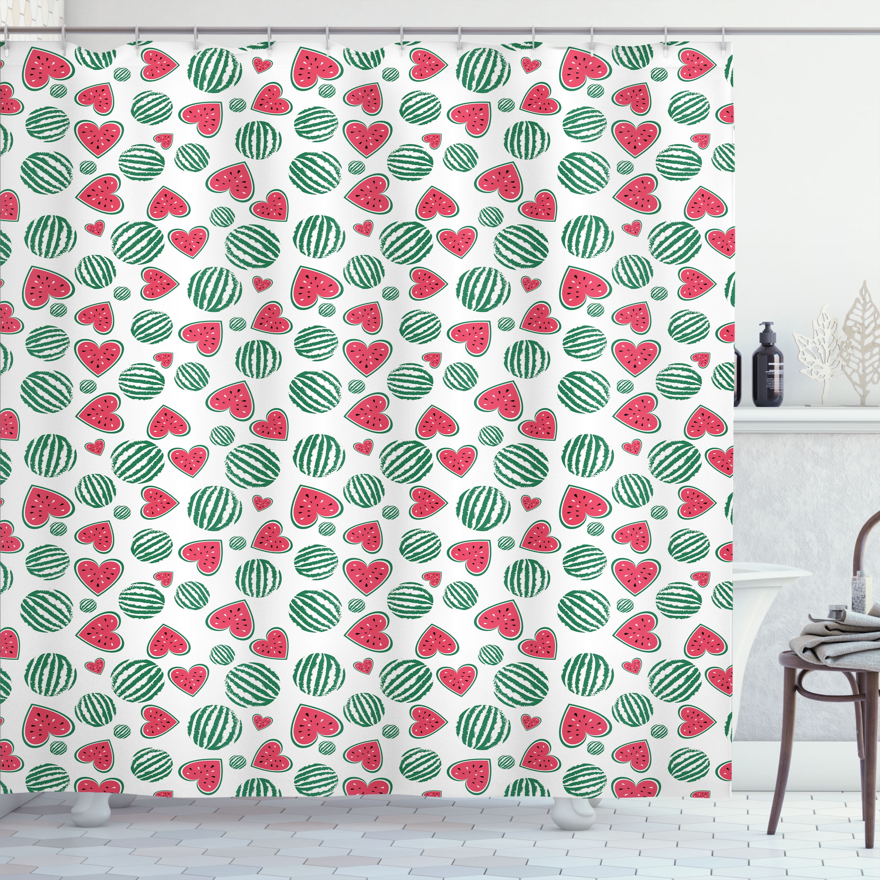 Ambesonne Melon Shower Curtain, Watermelon Fruit Heart Slices, 69"Wx84 ...