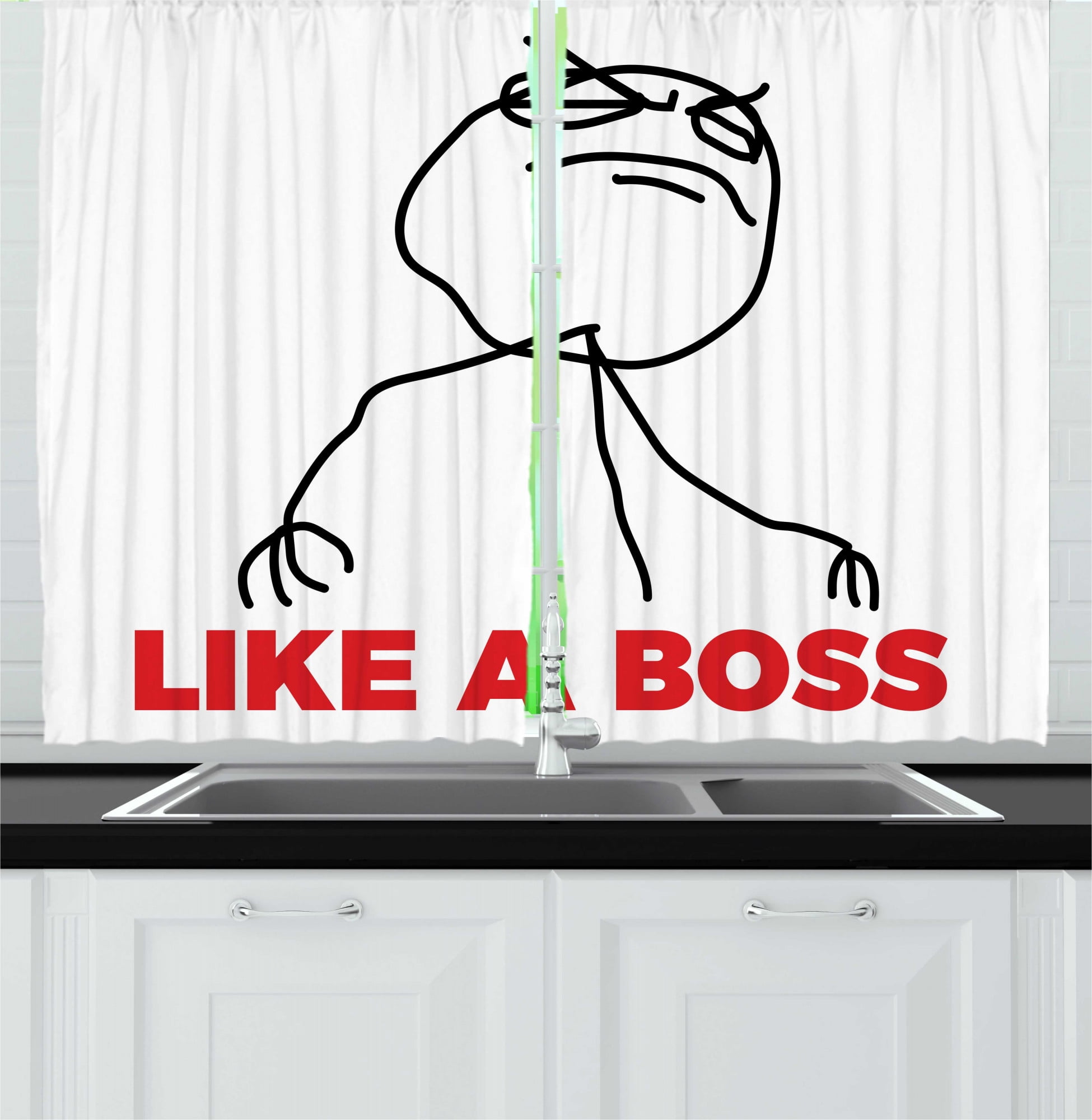 Ambesonne Meme Kitchen Curtains, Cool Stickman and Like a Boss, 55"x45 ...
