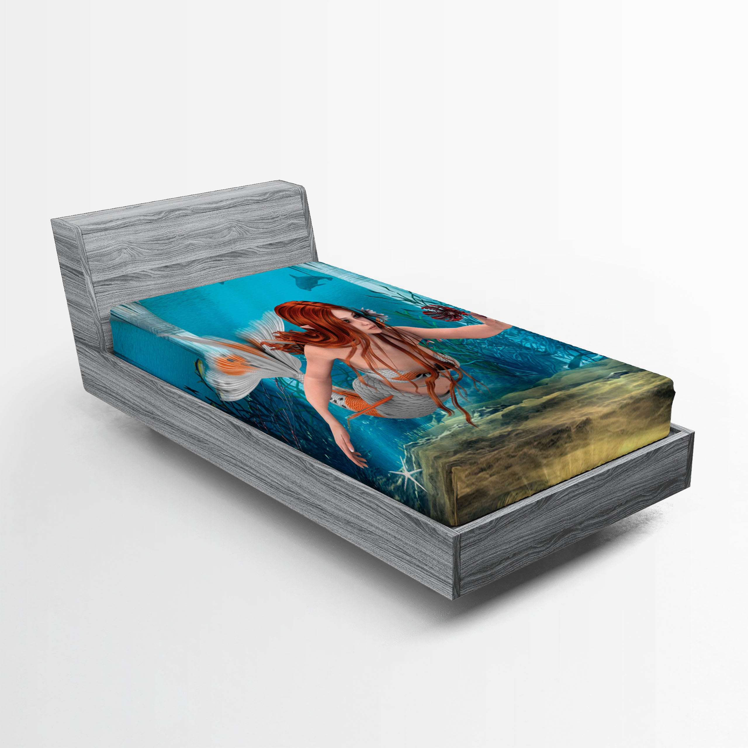 Ambesonne Mermaid Fitted Sheet, Magic Aqua Sea Lily, Twin XL Size ...