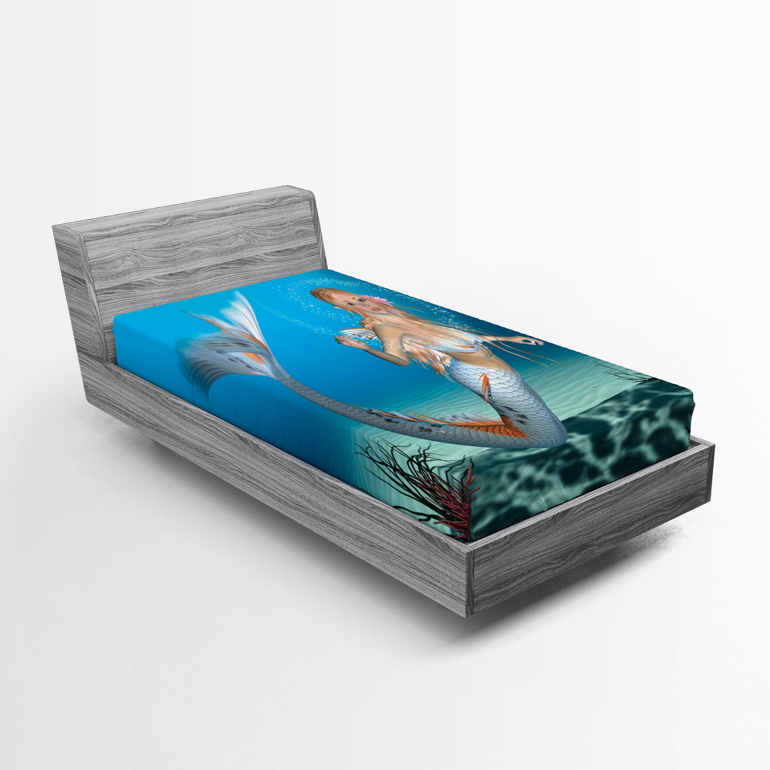 Ambesonne Mermaid Fitted Sheet, Tropic Ocean, Twin XL Size, Sea Blue ...