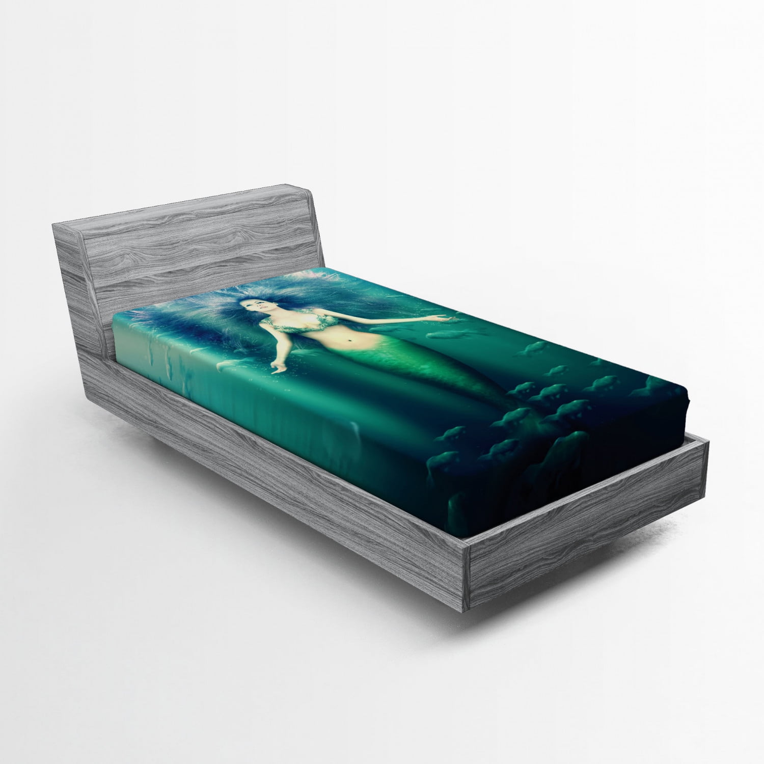 Ambesonne Mermaid Fitted Sheet, Underwater Life, Twin Size, Green Aqua ...