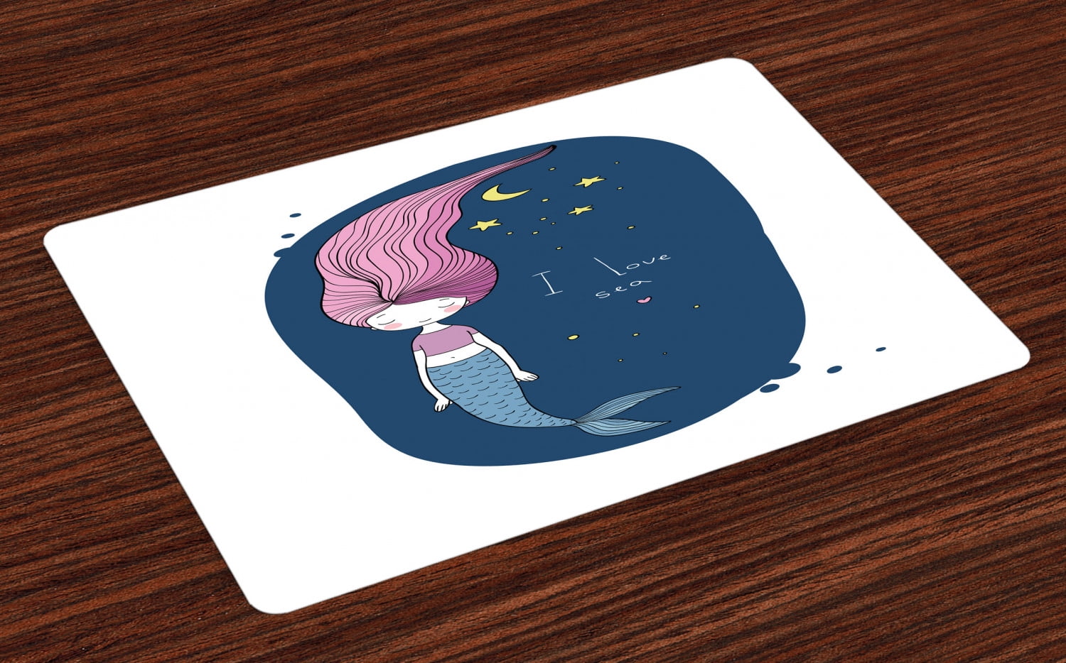 Ambesonne Mermaid Place Mats Set of 4, I Love Sea Cartoon Girl ...
