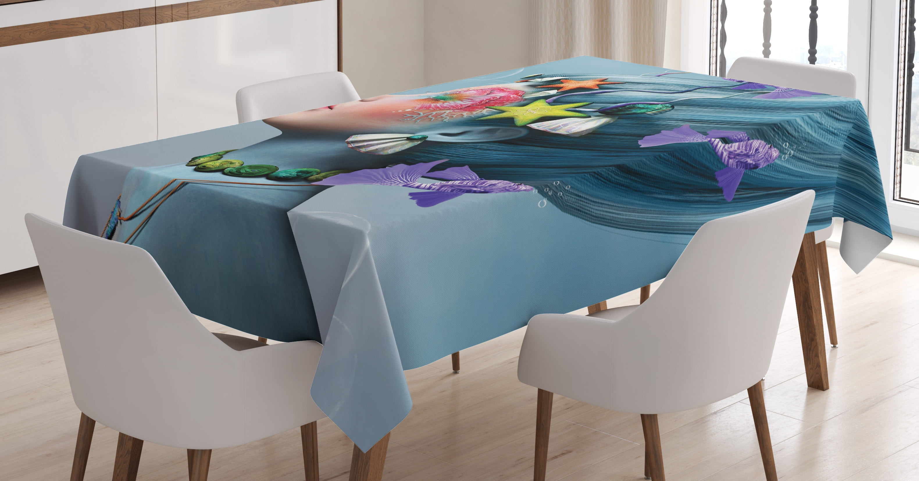 Ambesonne Mermaid Tablecloth Rectangular Table Cover, Woman Oceanic ...