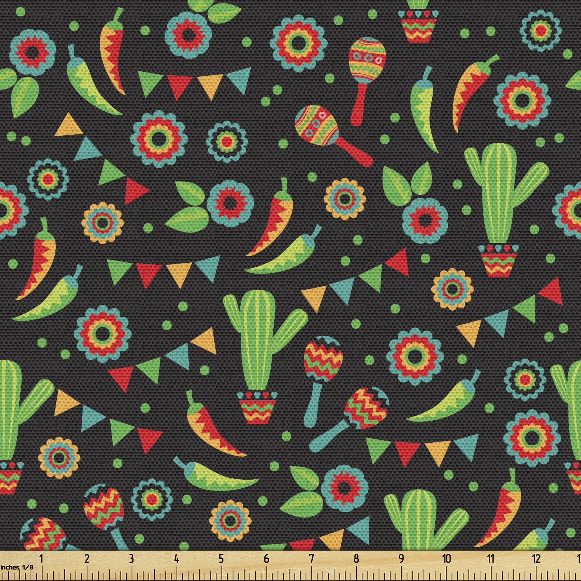 Ambesonne Mexican Fabric by the Yard Upholstery, Cactus Flag Pepper ...