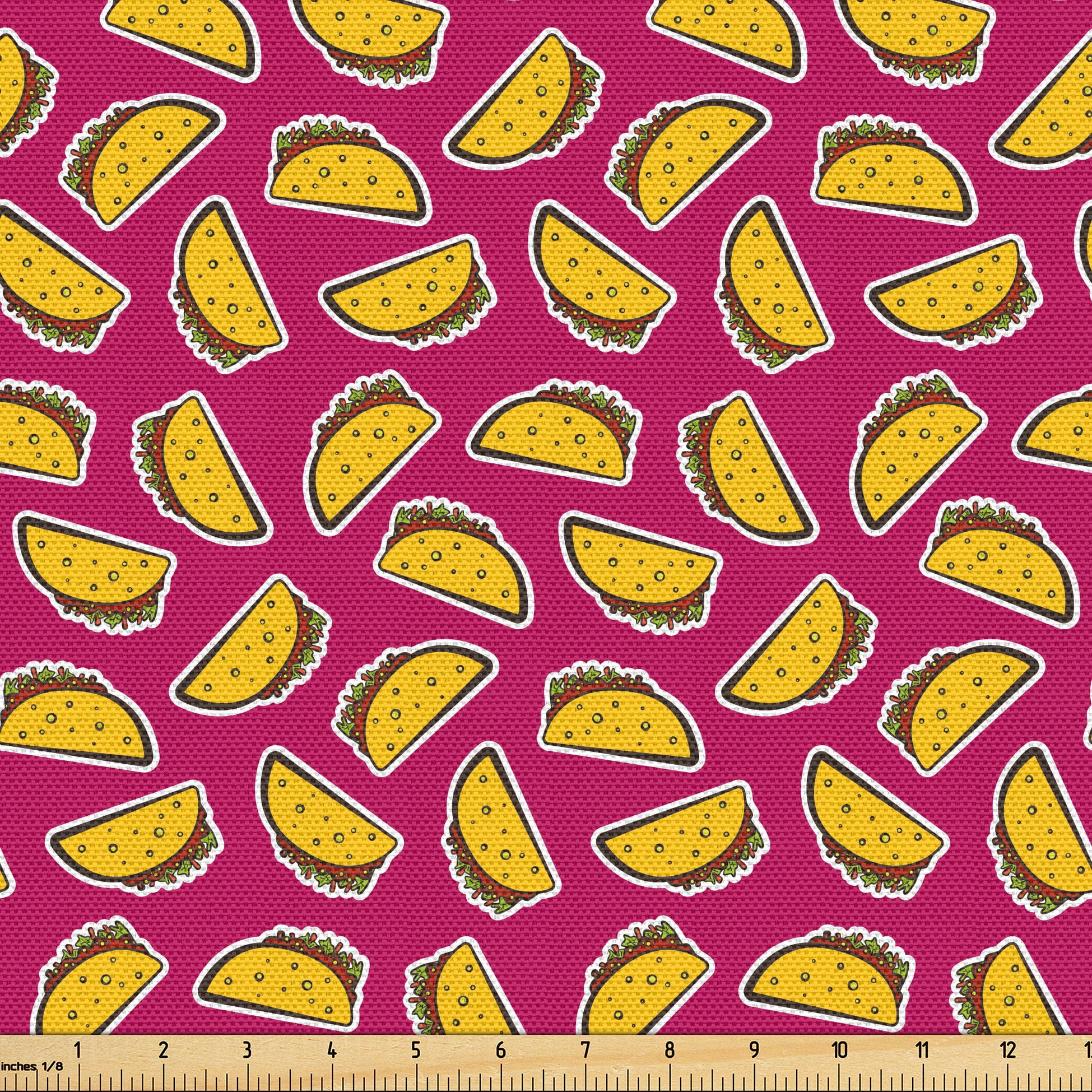 Ambesonne Mexican Fabric by the Yard Upholstery, Repeating Tacos ...