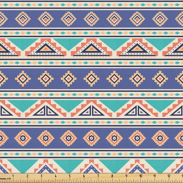 Ambesonne Mexican Fabric by the Yard Upholstery, Rhombus Square Aztec ...