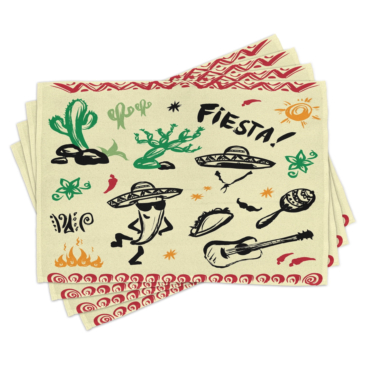 Ambesonne Mexican Place Mats Set of 4, Taco Fiesta Guitar, Standard ...