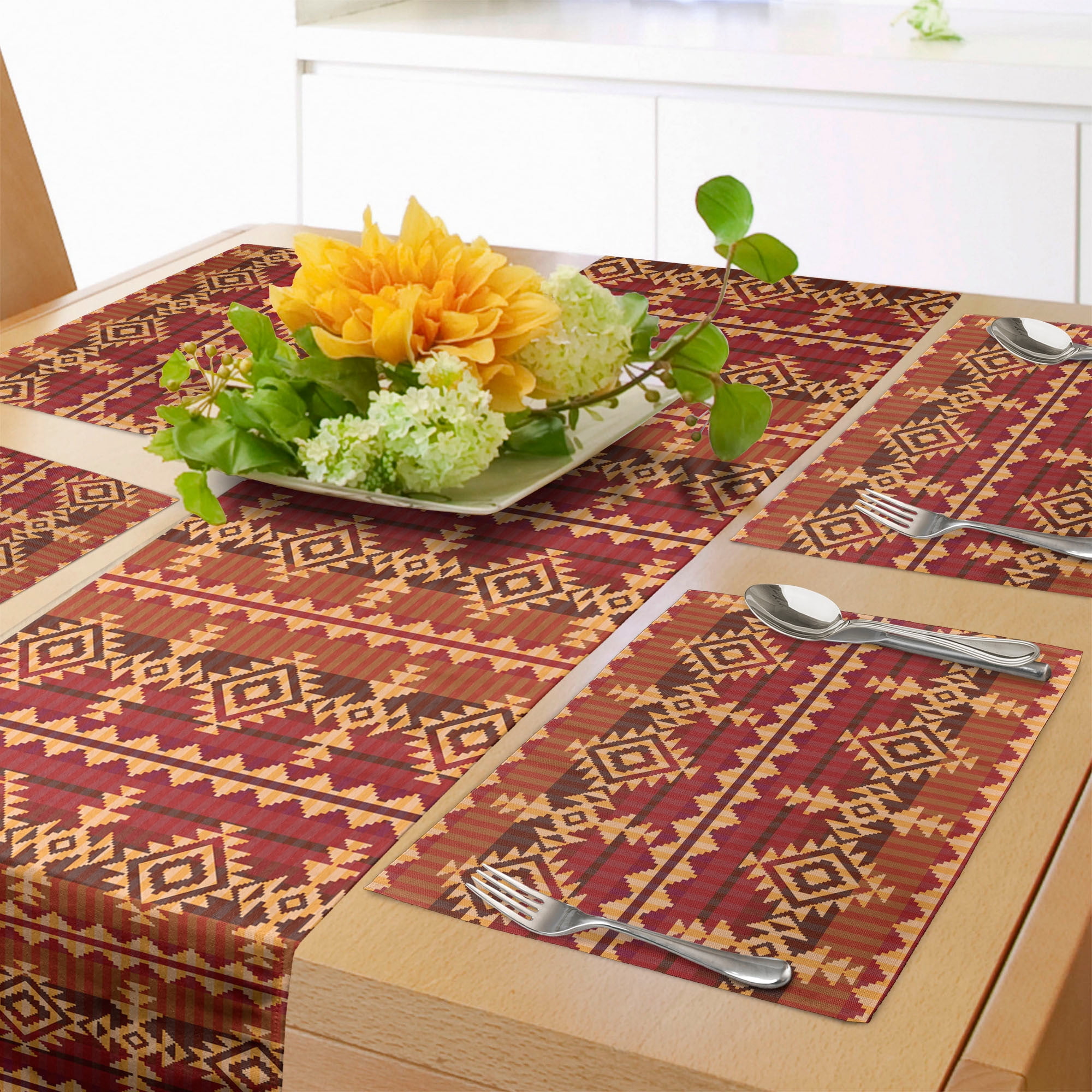 Ambesonne Mexican Table Runner & Placemats, Aztec Culture Ornament ...