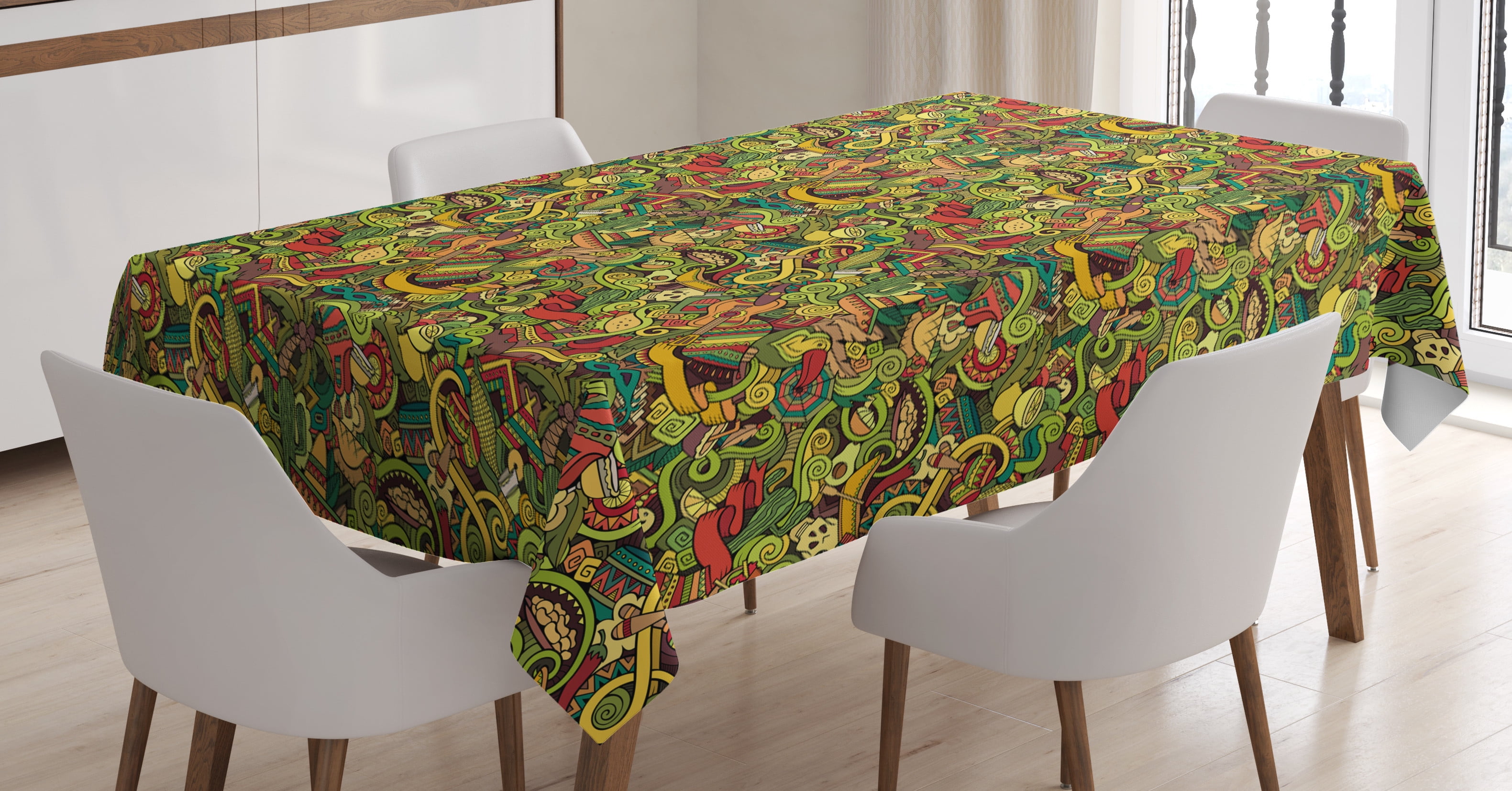 Ambesonne Mexican Tablecloth Rectangular Table Cover, Cartoon Cultural ...