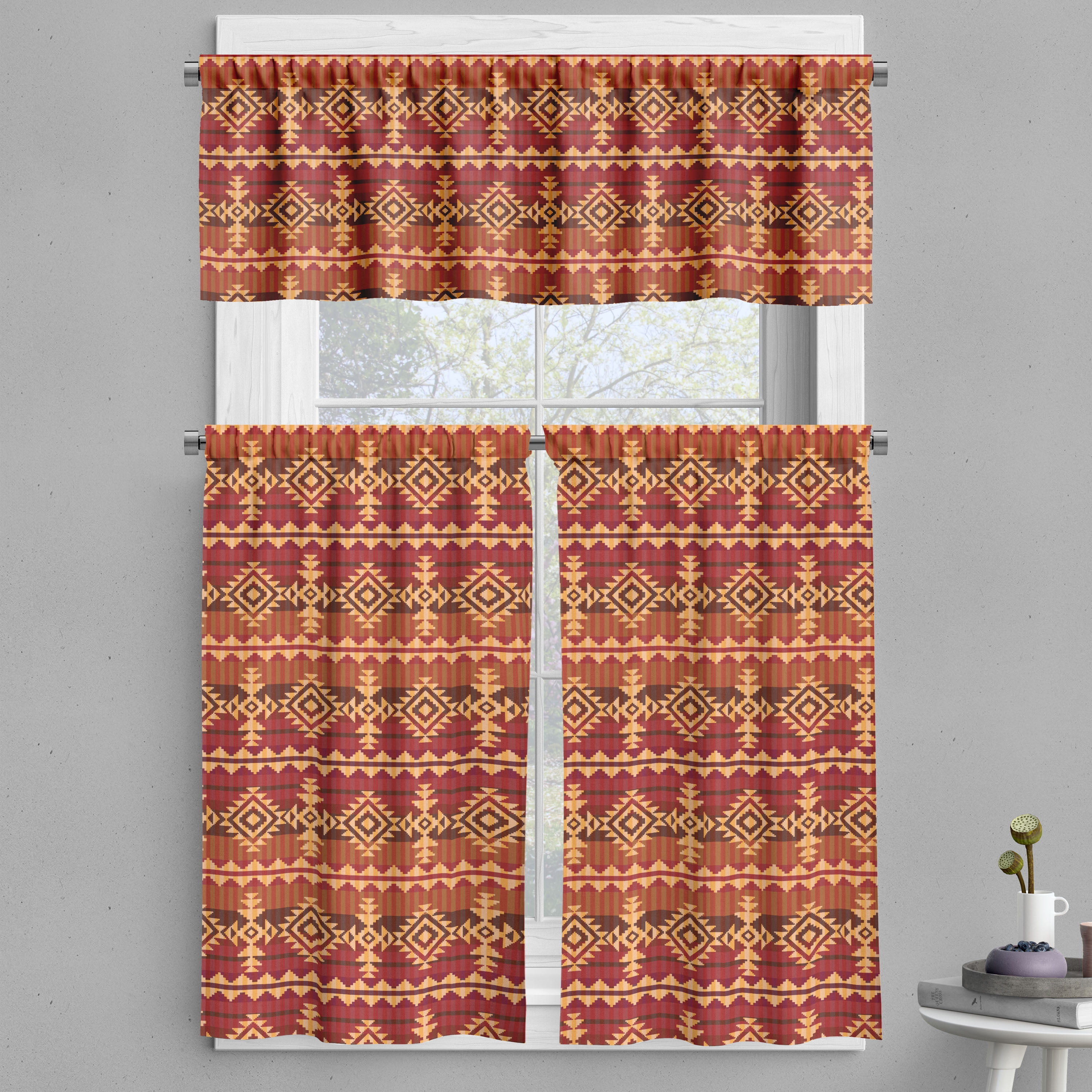 Ambesonne Mexican Valance & Curtain, Aztec Culture Ornament, 55"x45 ...