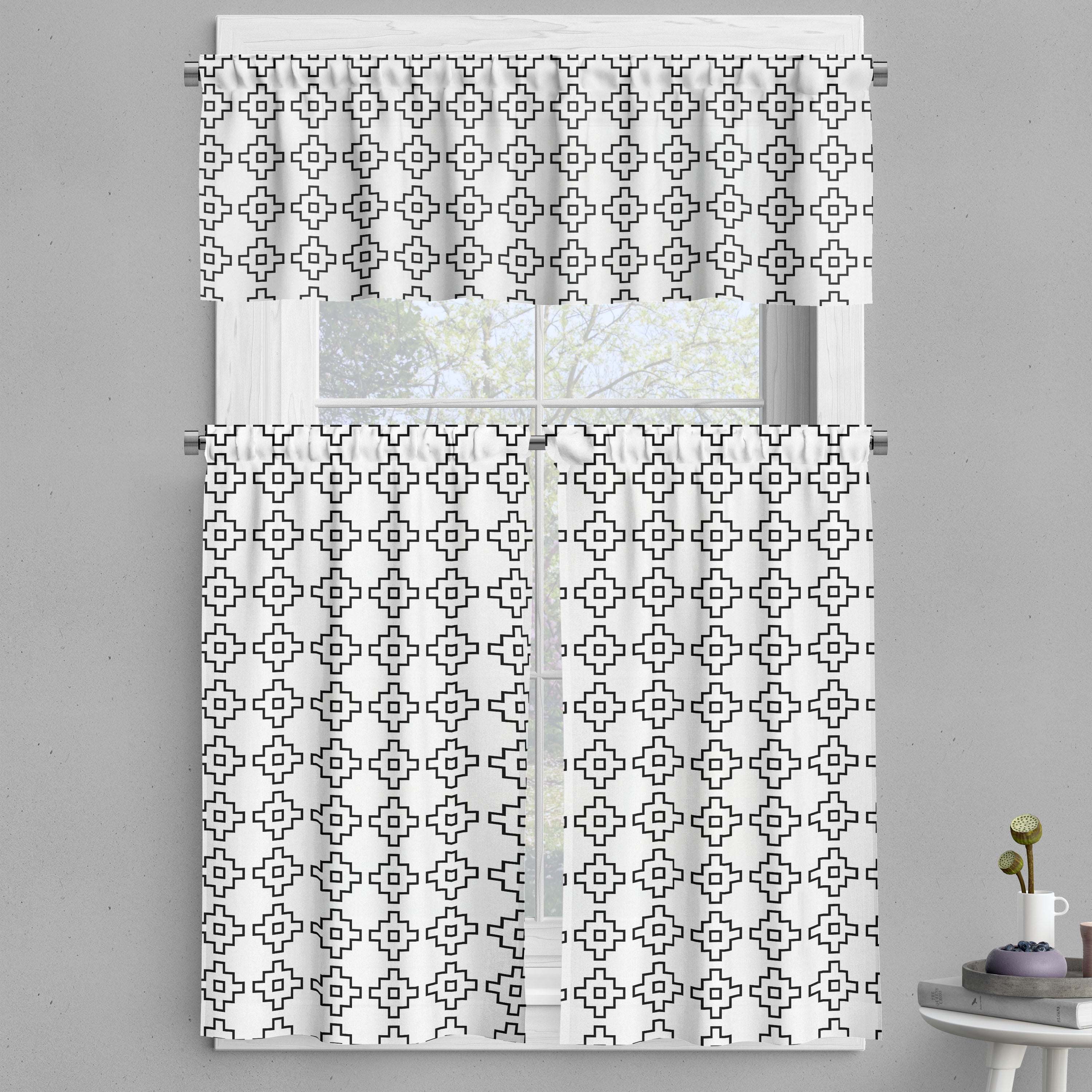 Ambesonne Mexican Valance & Curtain, Inca Crosses Tribal Print, 55"x45 ...