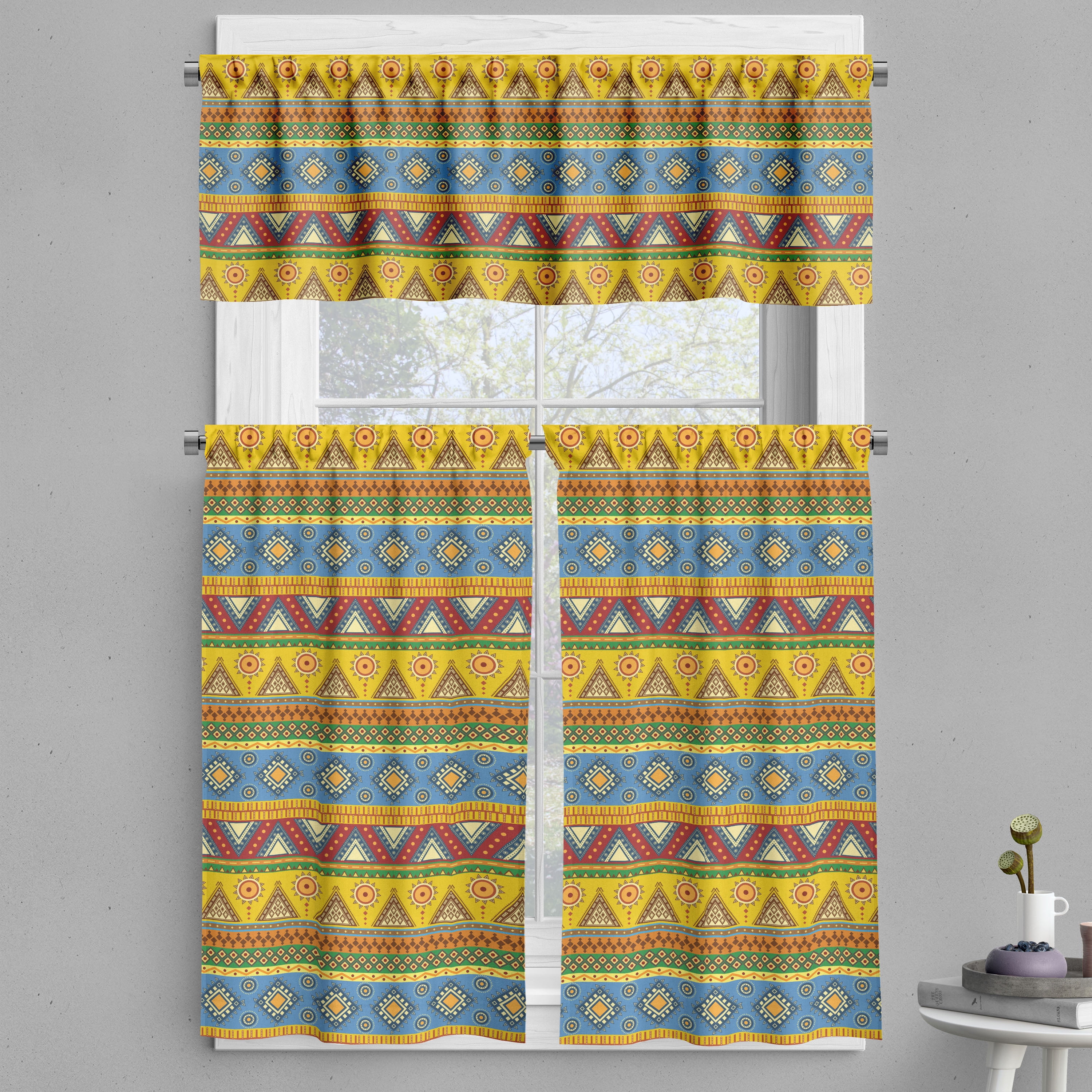 Ambesonne Mexican Valance & Curtain, Native Aztec Borders, 55"x45 ...