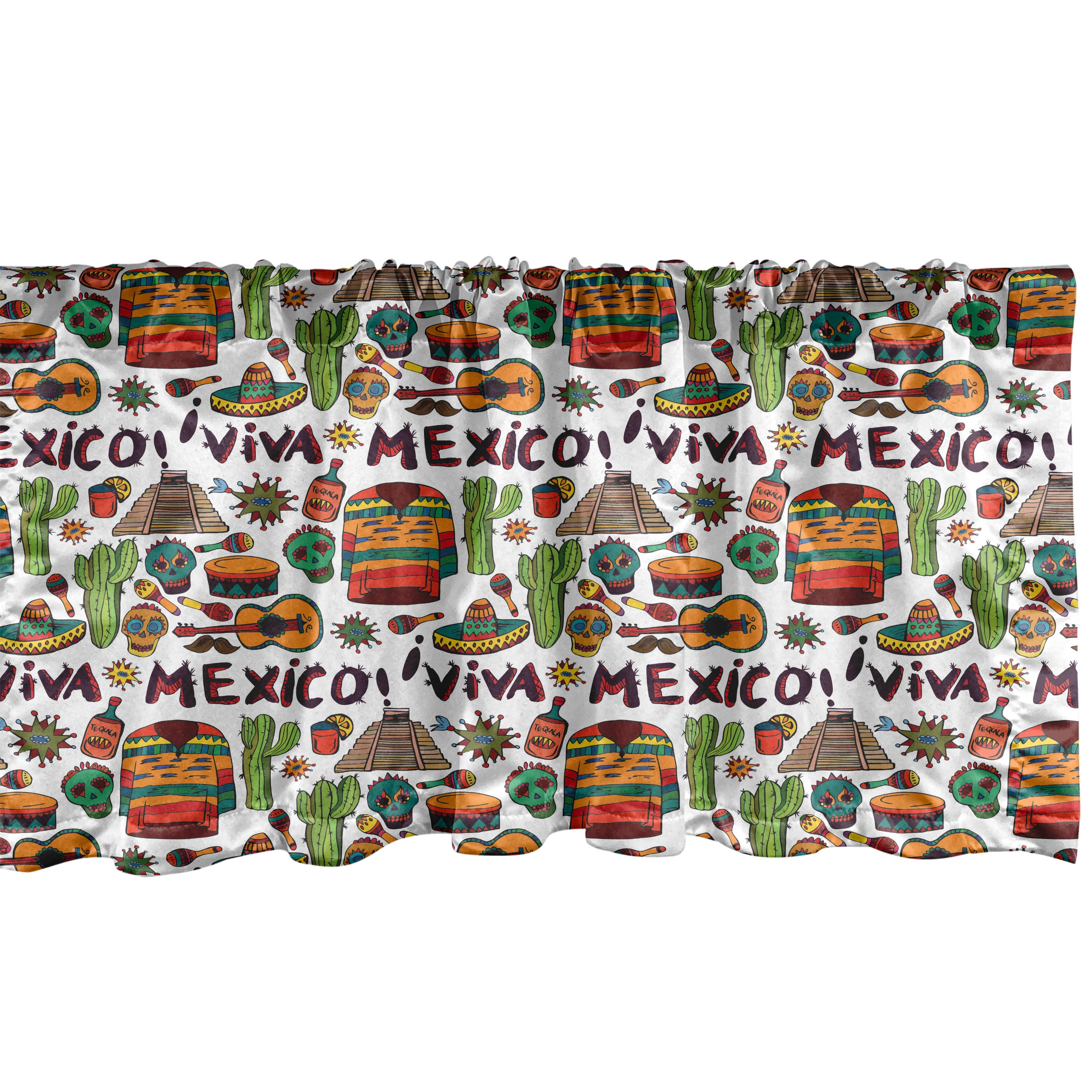 Ambesonne Mexican Window Valance, Cartoon Cactus Salsa, 54" X 12 ...