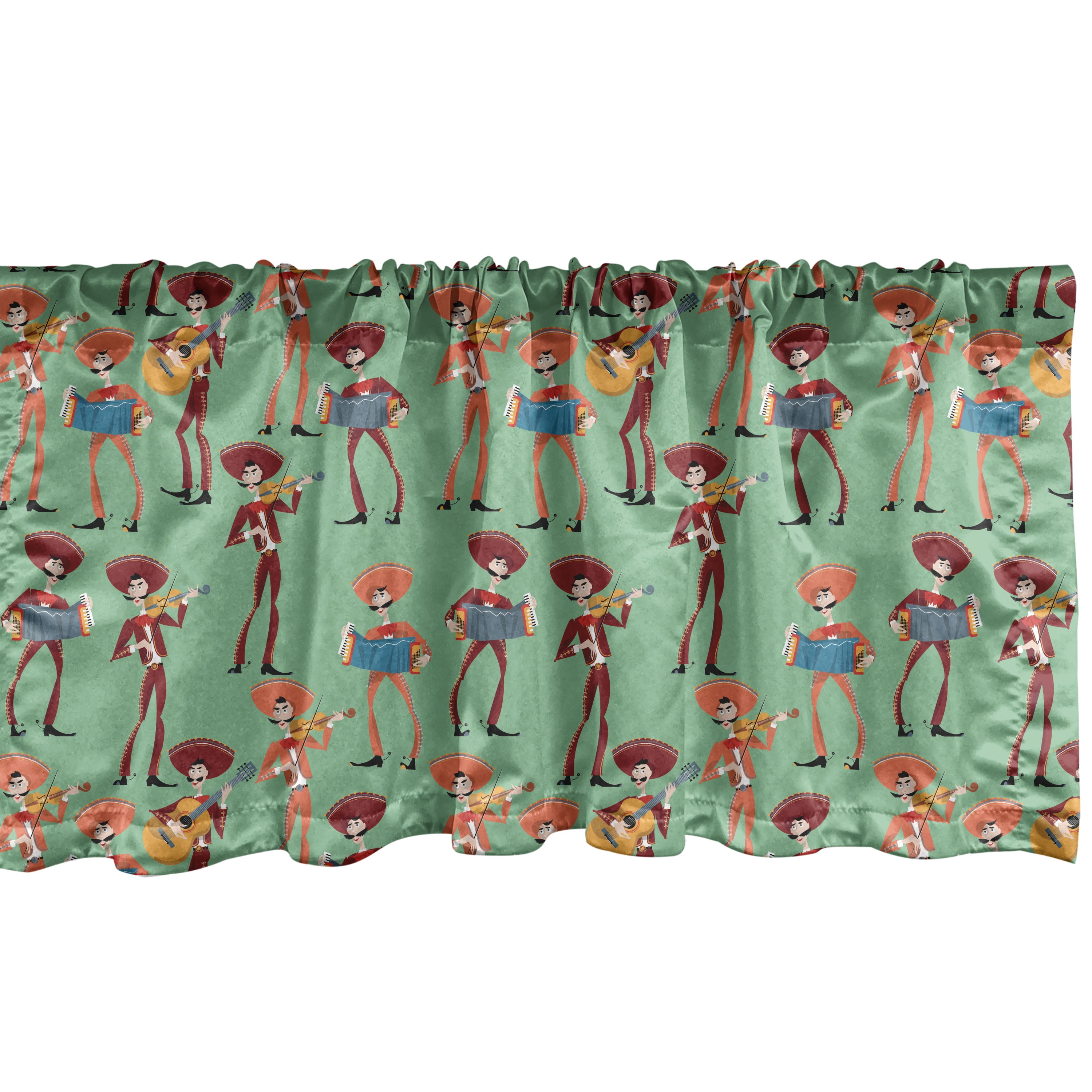 Ambesonne Mexican Window Valance, Cartoon Folk Mariachi Band, 54" X 12 ...