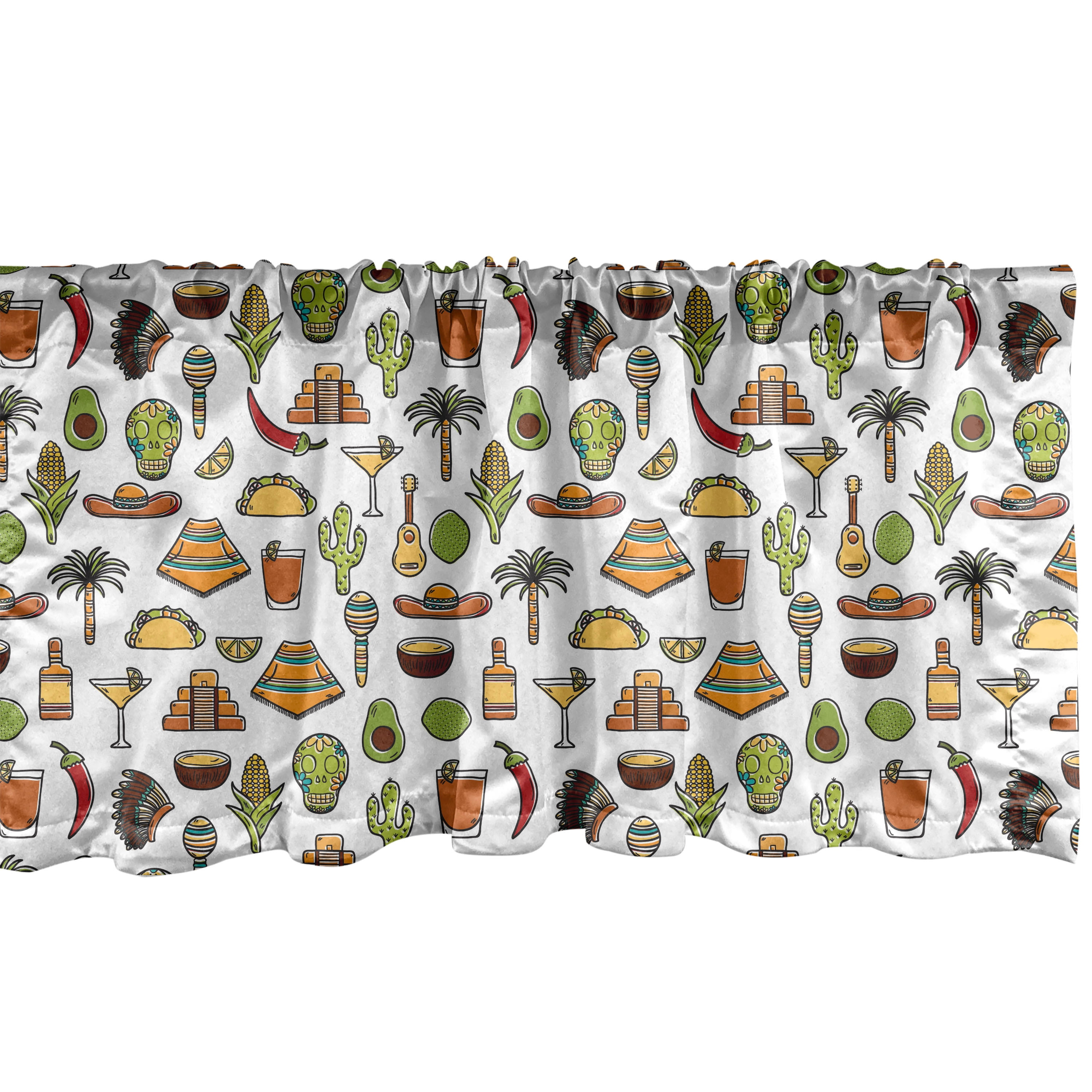 Ambesonne Mexican Window Valance, Cartoon Traditional Avocado Sugar ...