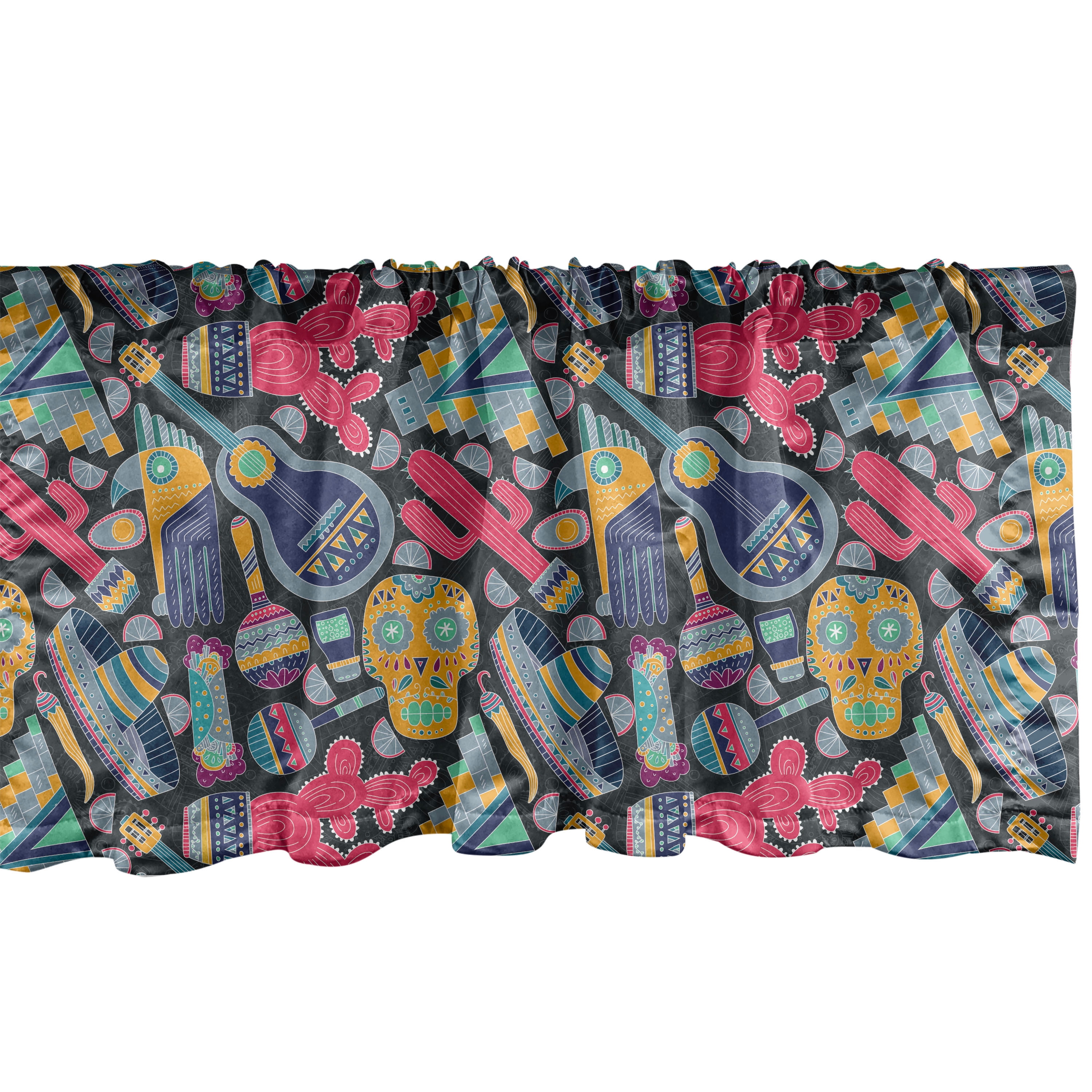 Ambesonne Mexican Window Valance, Exotic Illustration of Mexican Guitar ...