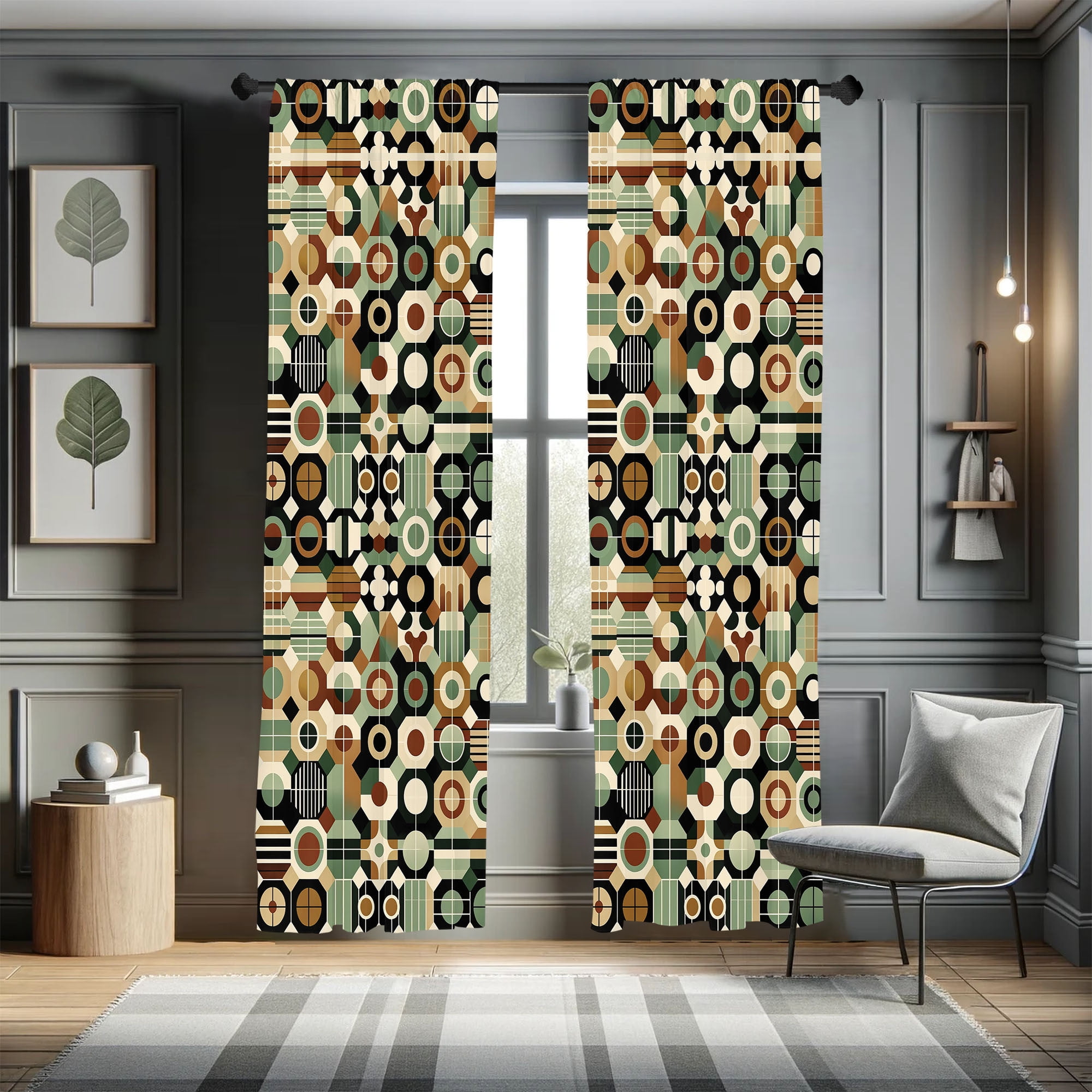 Ambesonne Mid Century Geometric Curtains 2 Panel Set, Hexagon Grid ...