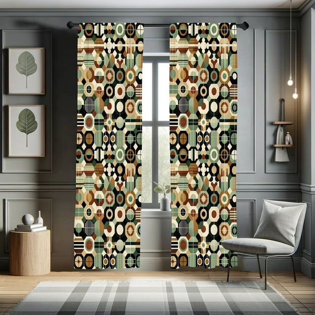 Ambesonne Mid Century Geometric Curtains 2 Panel Set, Hexagon Grid ...