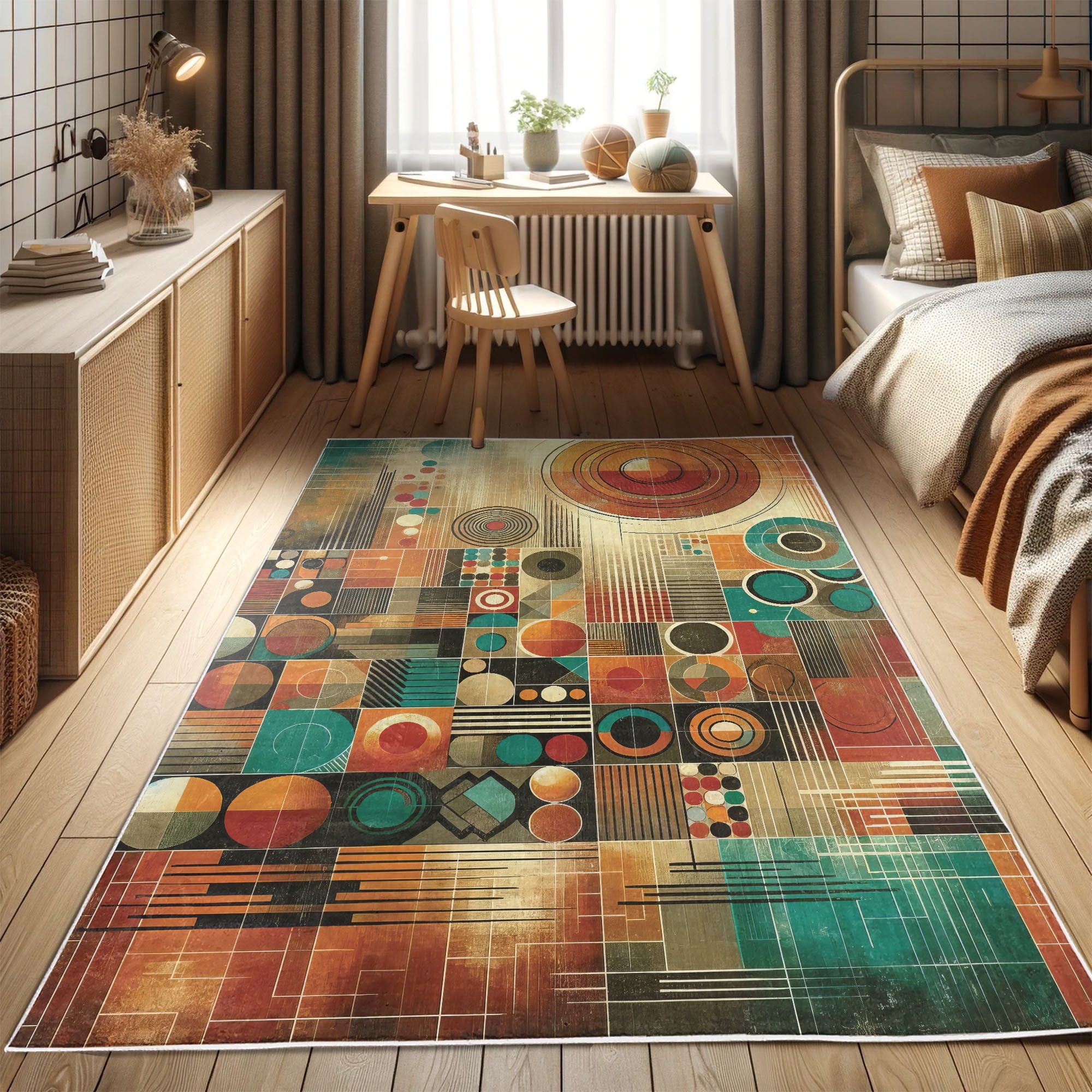 Ambesonne Mid Century Geometric Decorative Rug Carpet, Bold Circles, 2 ...