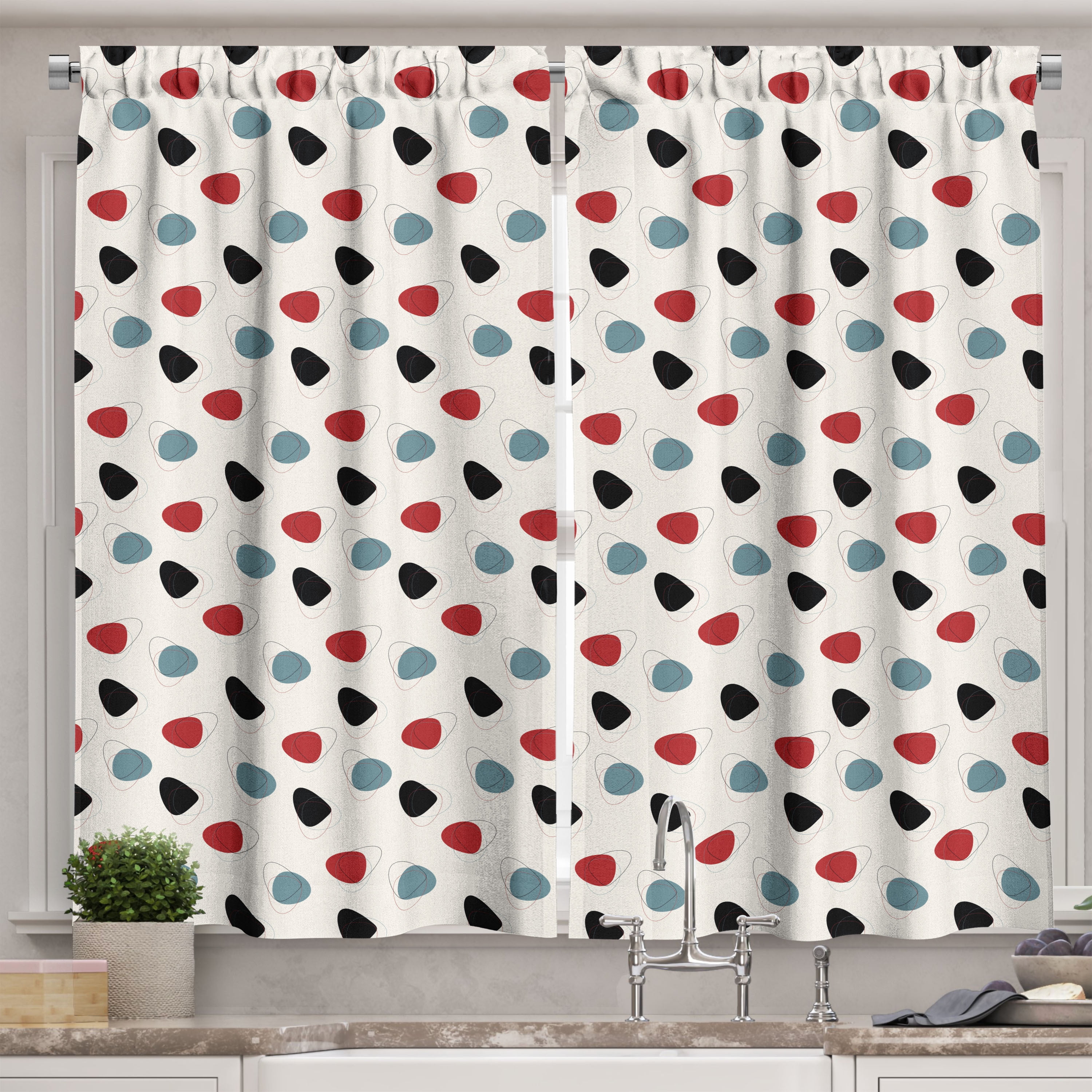 Ambesonne Mid Century Kitchen Curtains, Retro Space Design, 55"x45 ...