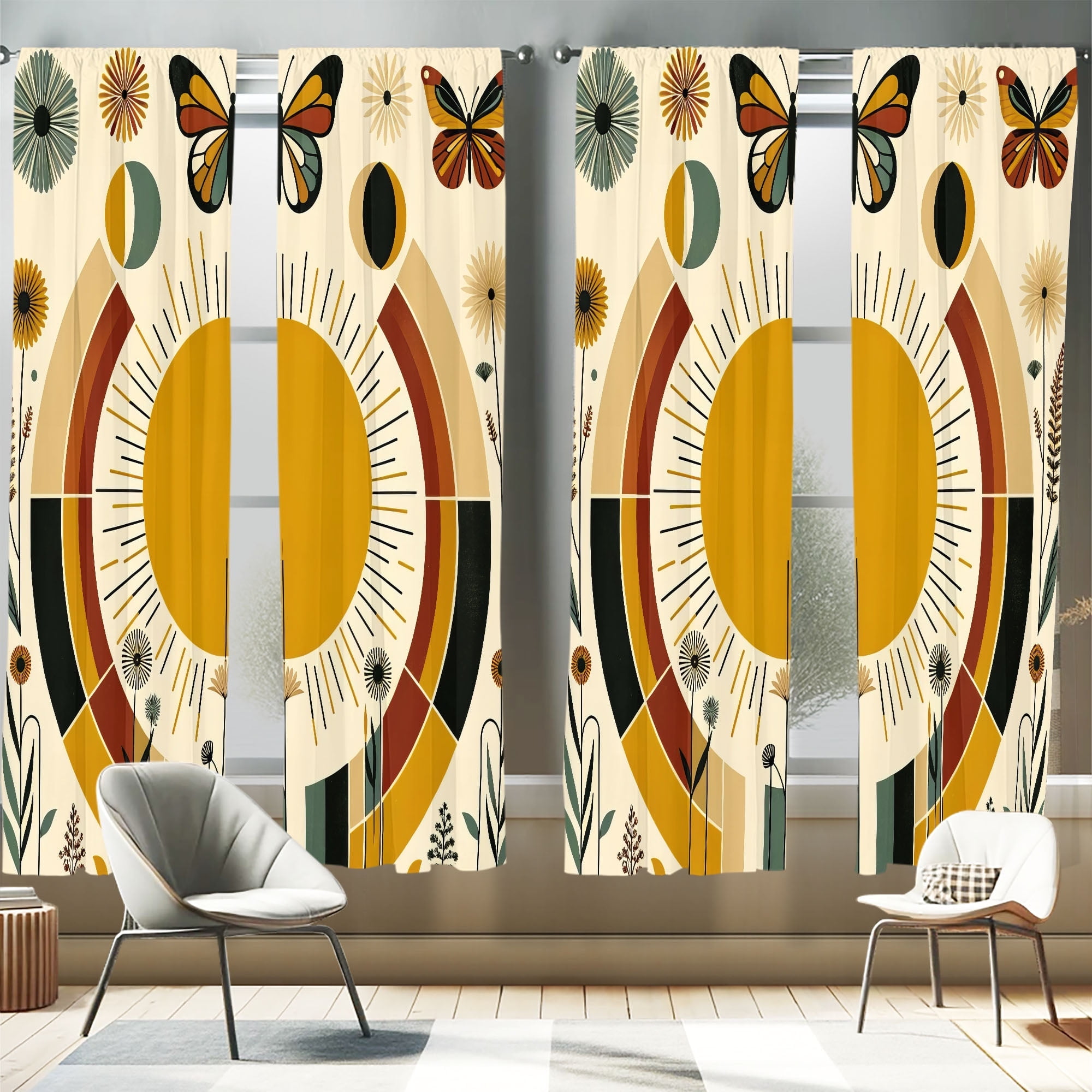 Ambesonne Mid Century Modern 4-Panel Curtains, Boho Sun Moth, 56"x84 ...