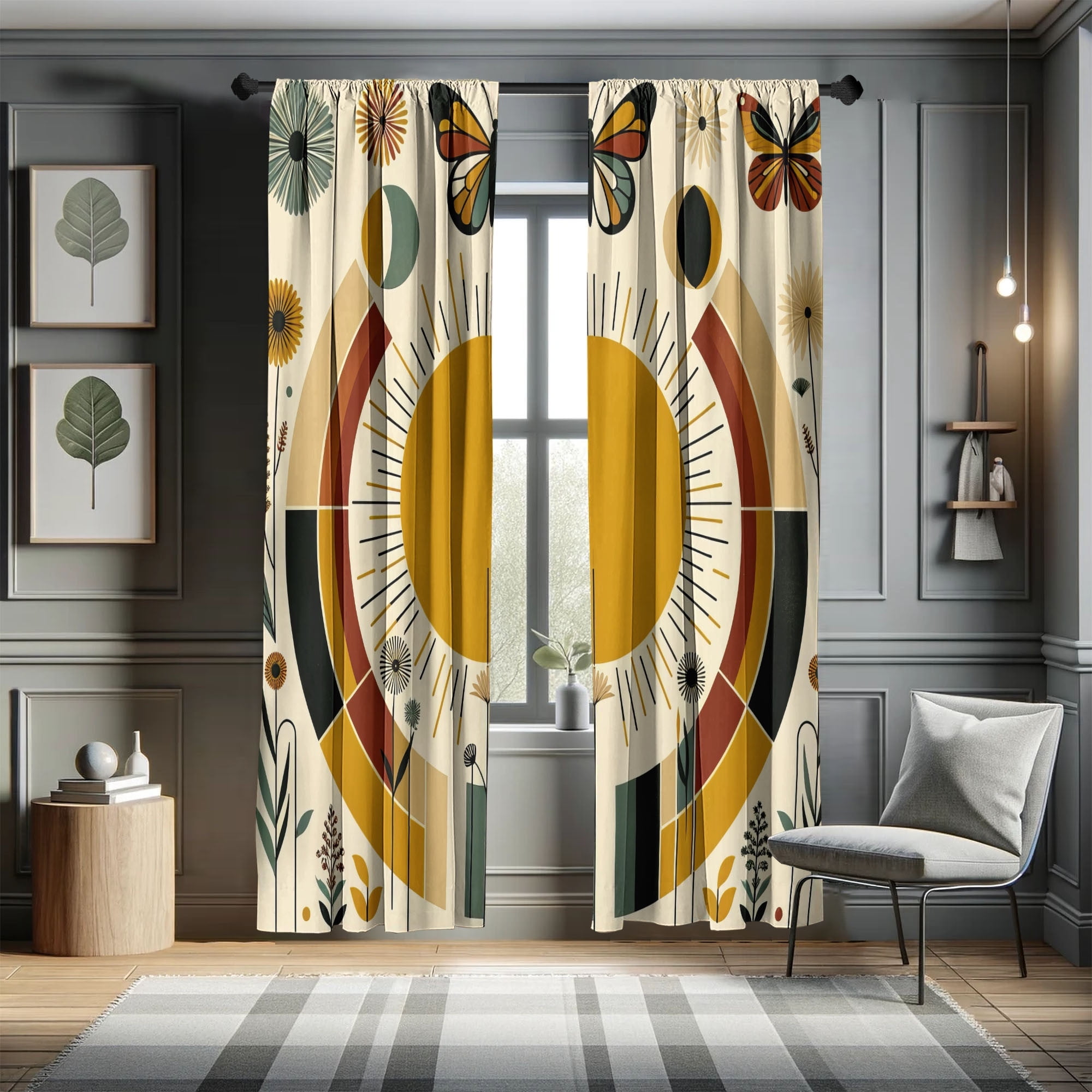 Ambesonne Mid Century Modern Curtains Boho Sun Moth Pair Of 28x63