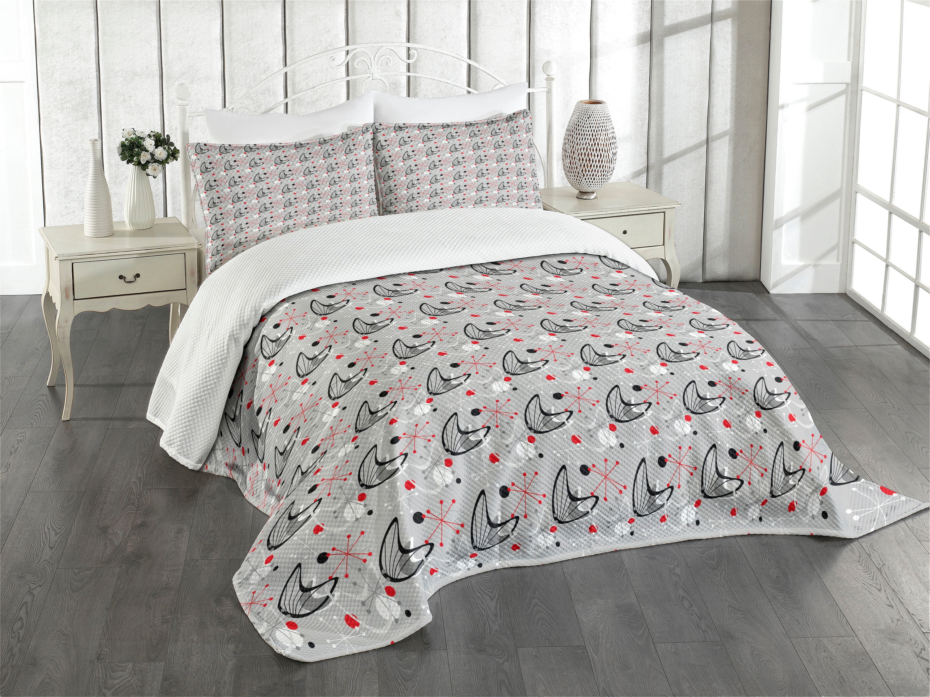 Ambesonne Mid Century Quilted Bedspread Set 3 Pcs, Atomic 50s Design ...