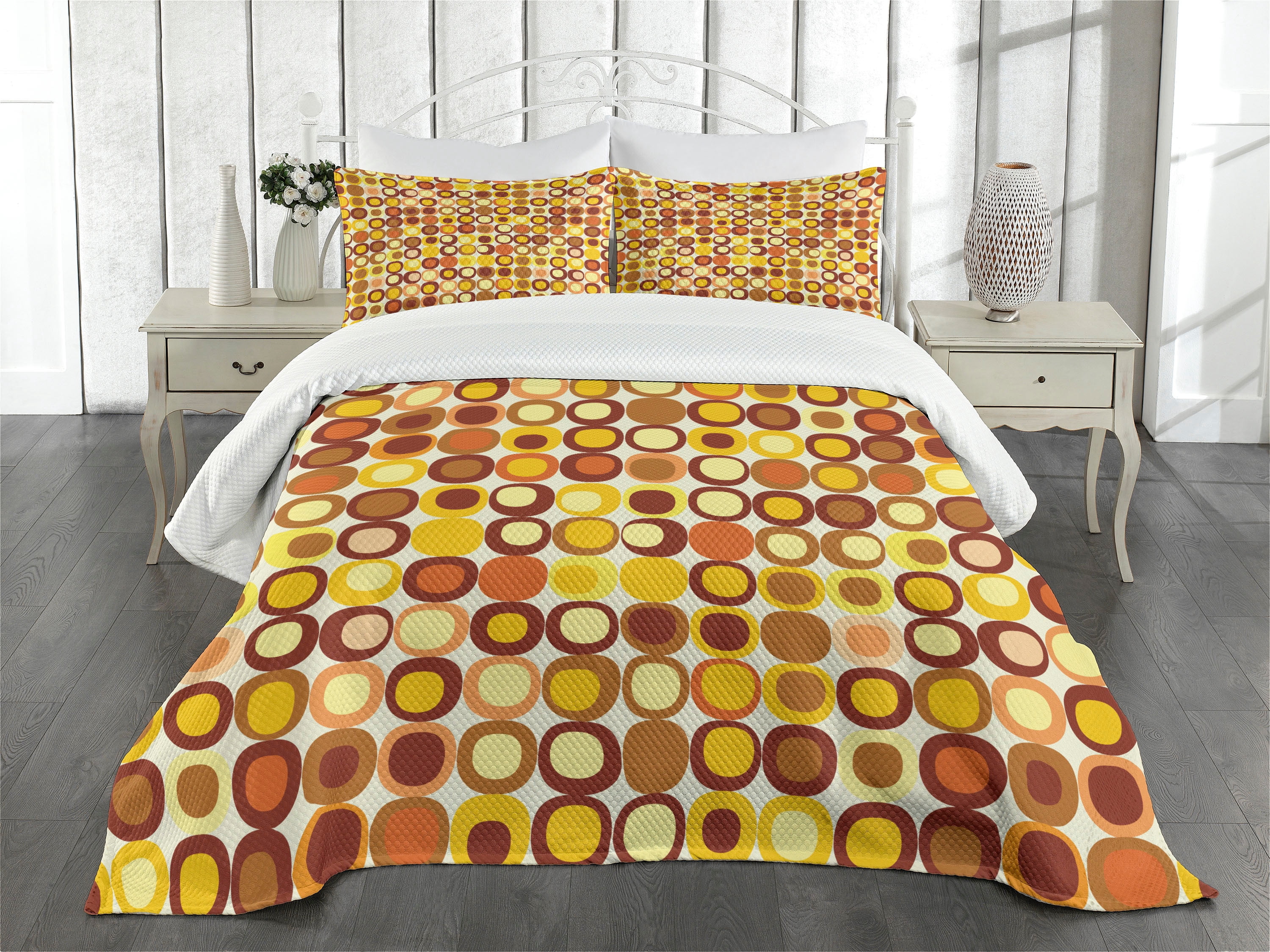 Ambesonne Mid Century Quilted Bedspread Set 3 Pcs, Design Retro Square ...