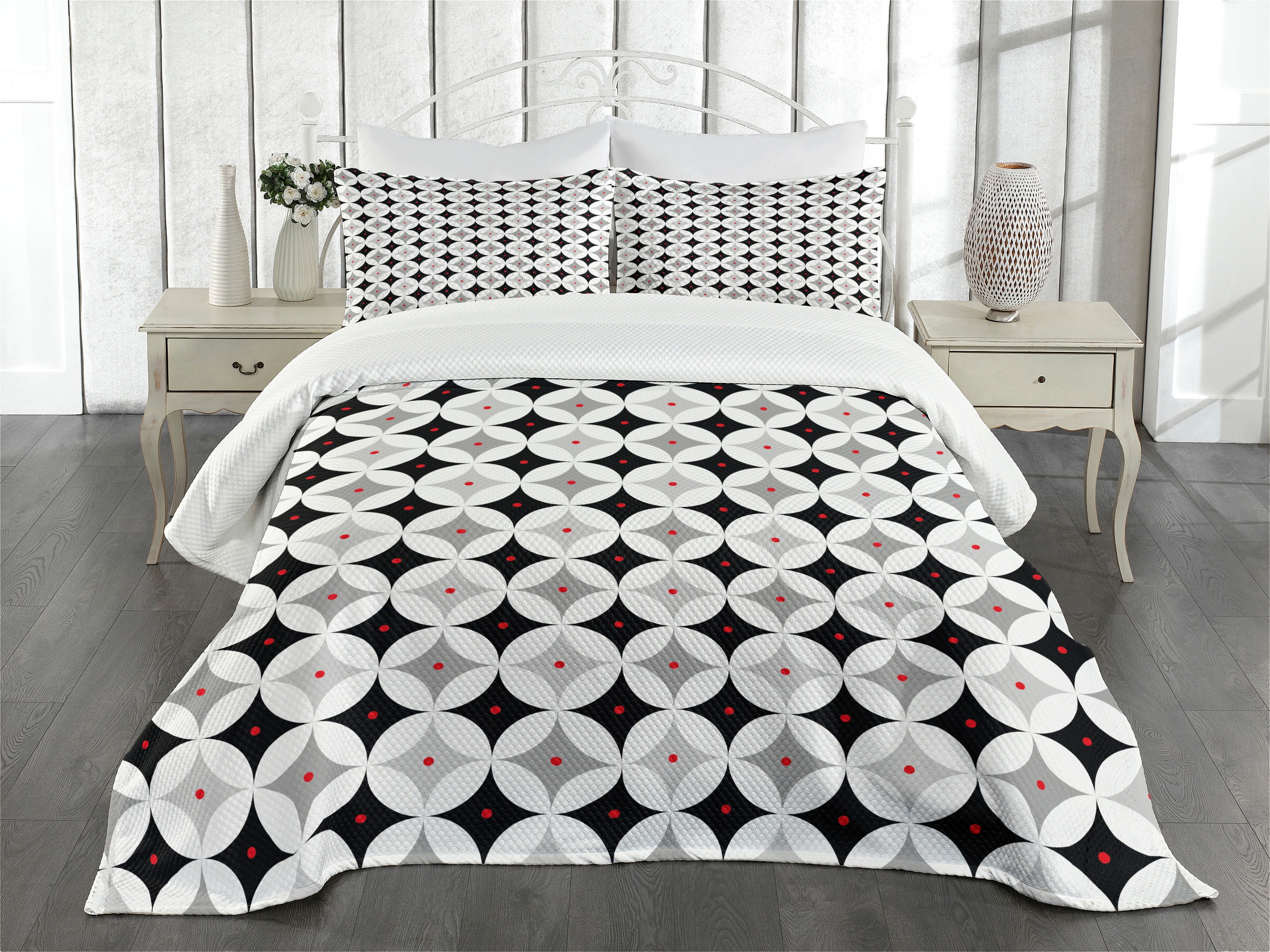 Ambesonne Mid Century Quilted Bedspread Set 3 Pcs, Retro Style Atomic ...
