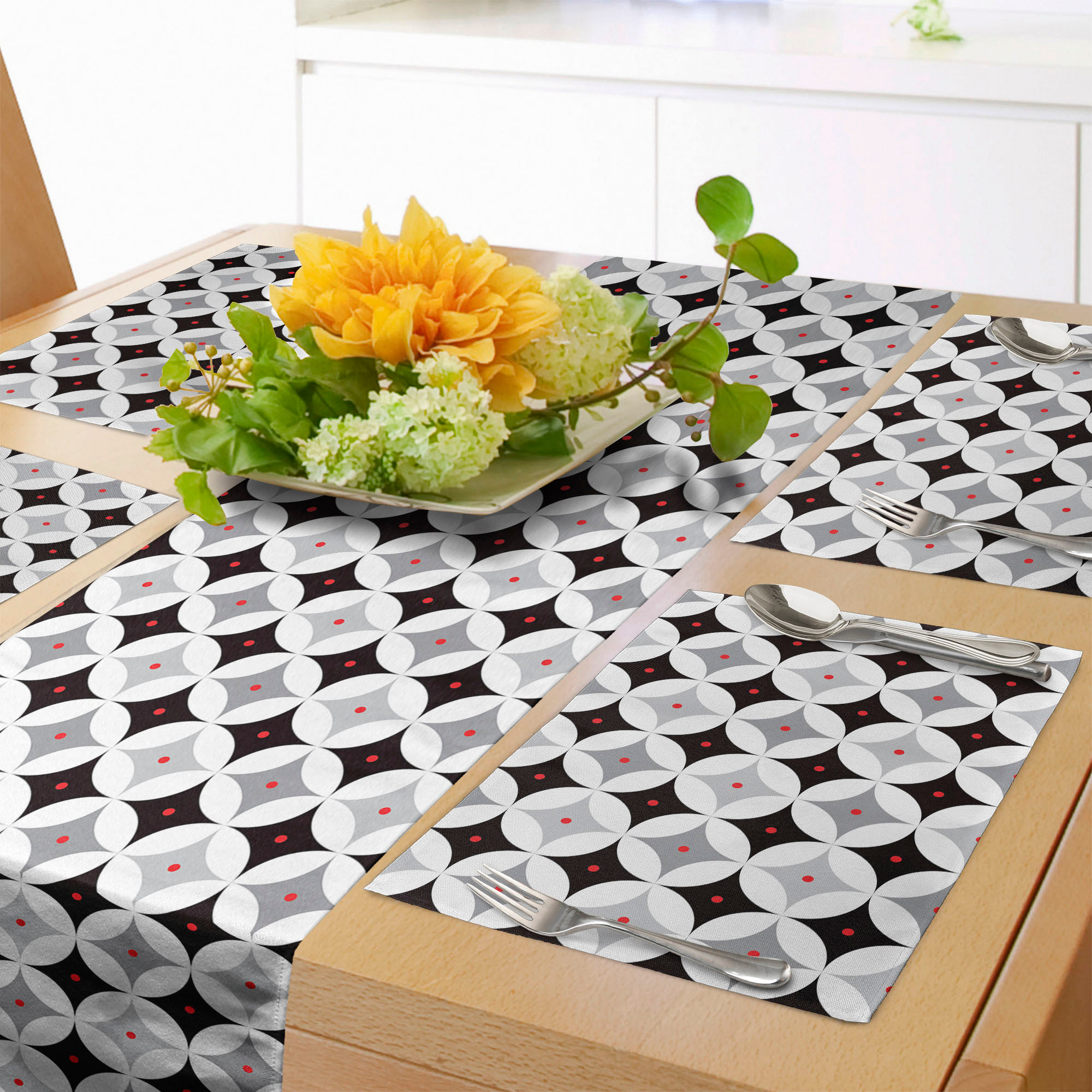 Ambesonne Mid Century Table Runner & Placemats, Retro Style Atomic ...