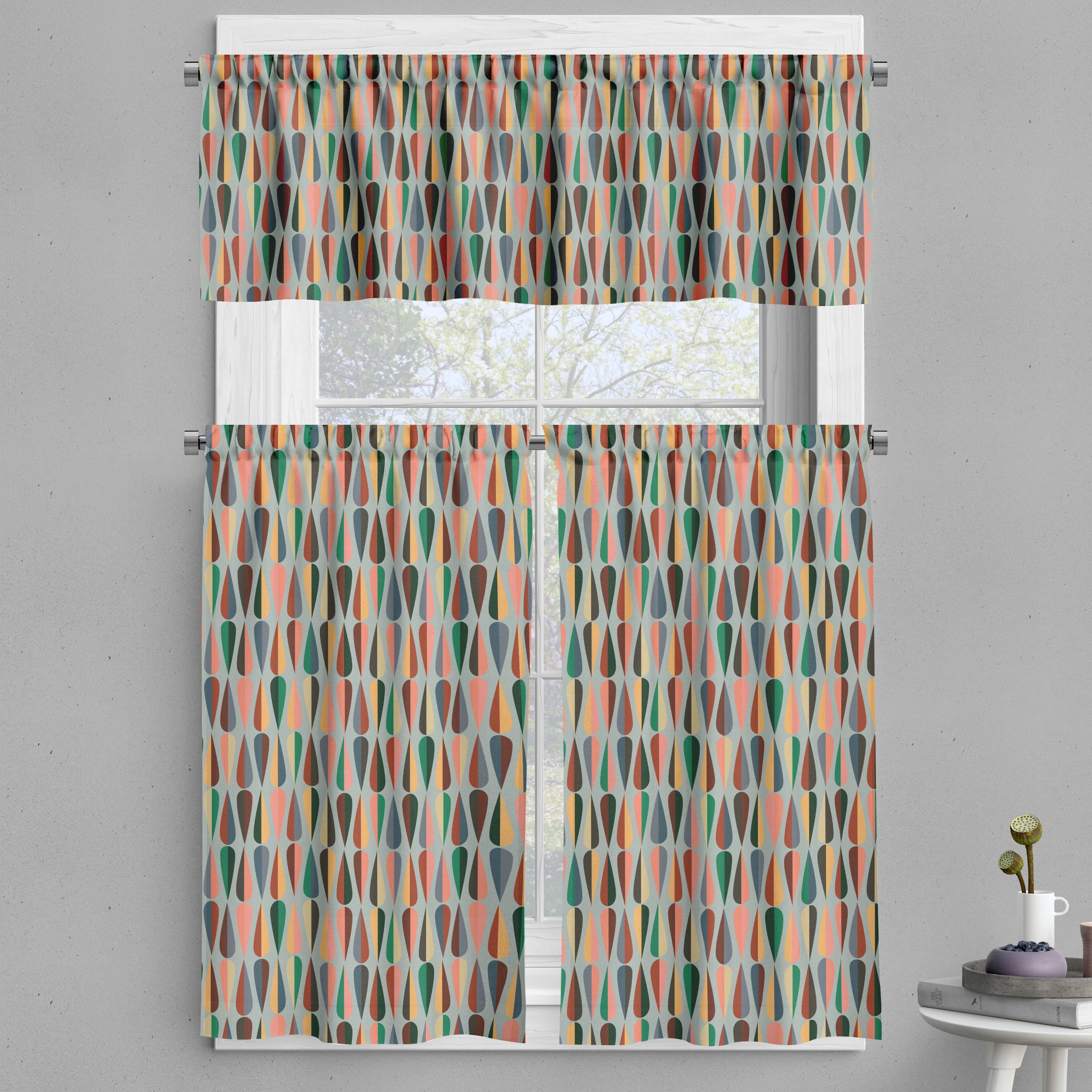 Ambesonne Mid Century Valance & Curtain, 2 Color Droplets, 55"x24 ...
