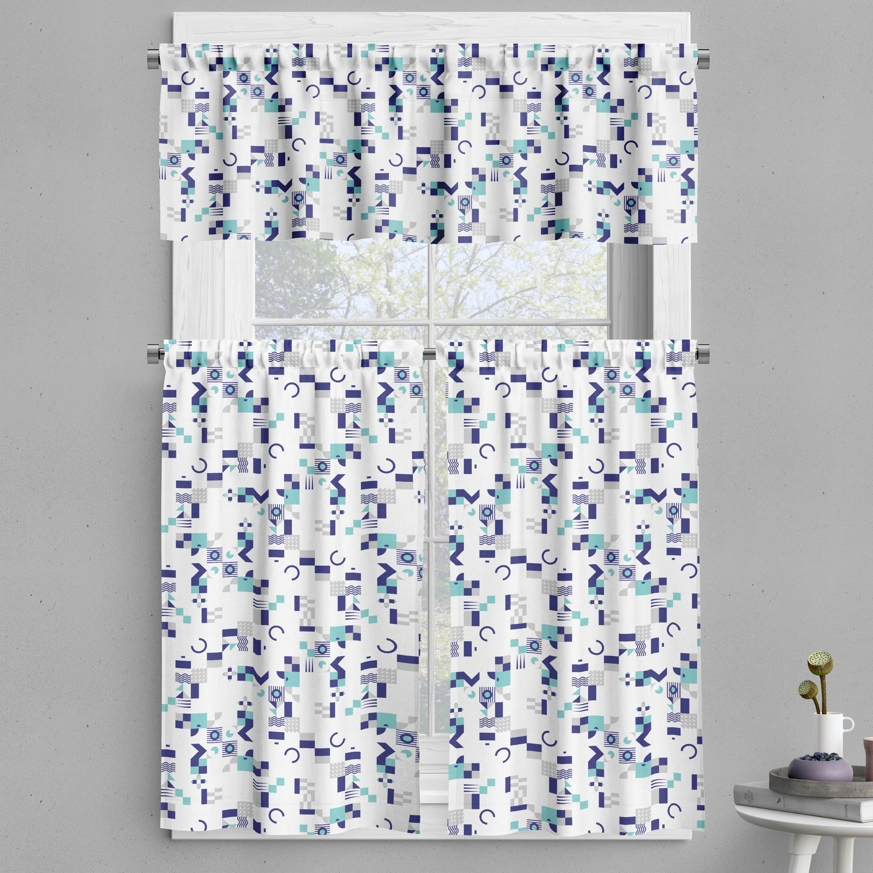 Ambesonne Mid Century Valance & Curtain, Art Deco Seventies, 55"x30 ...