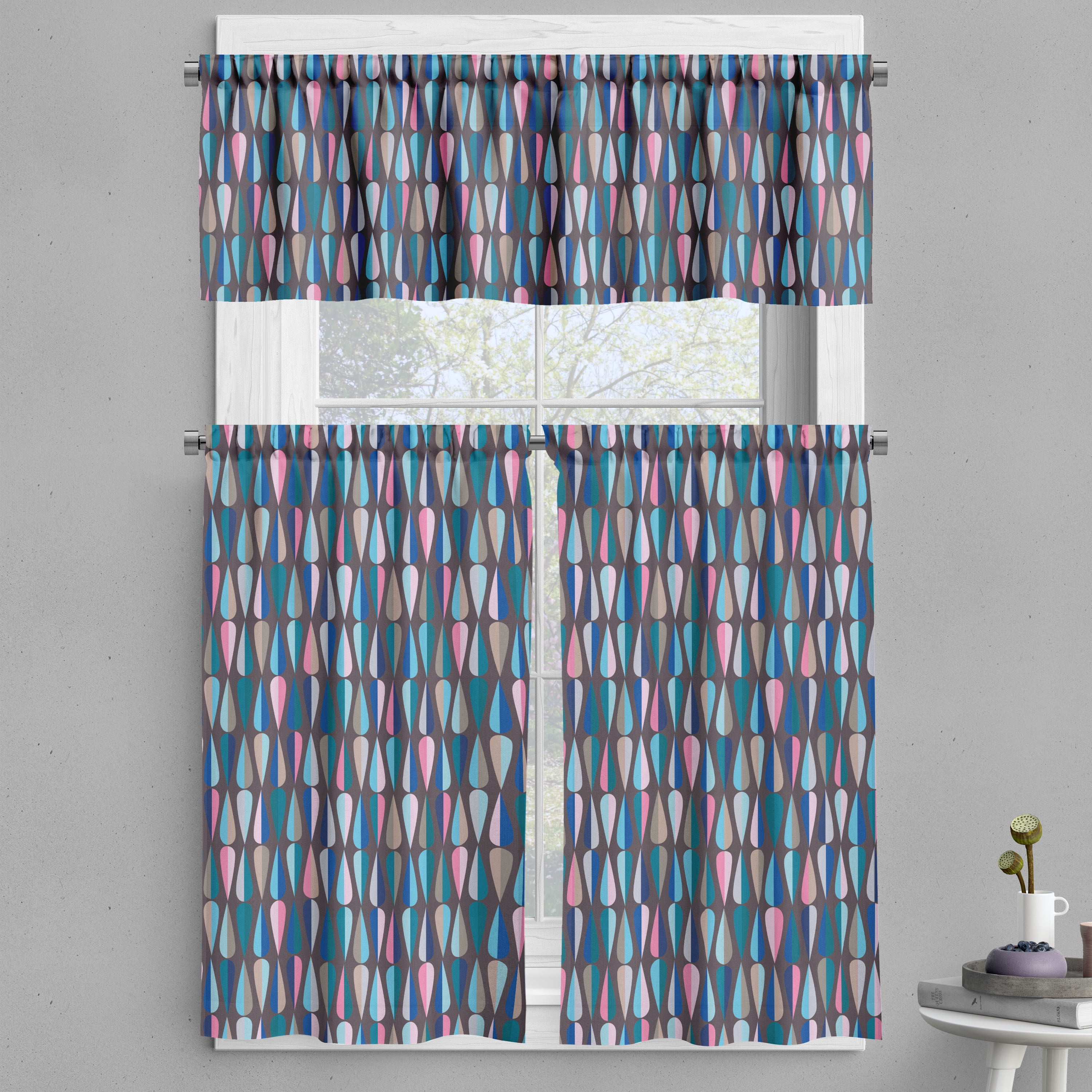 Ambesonne Mid Century Valance & Curtain, Colored Drop Shapes, 55"x24 ...
