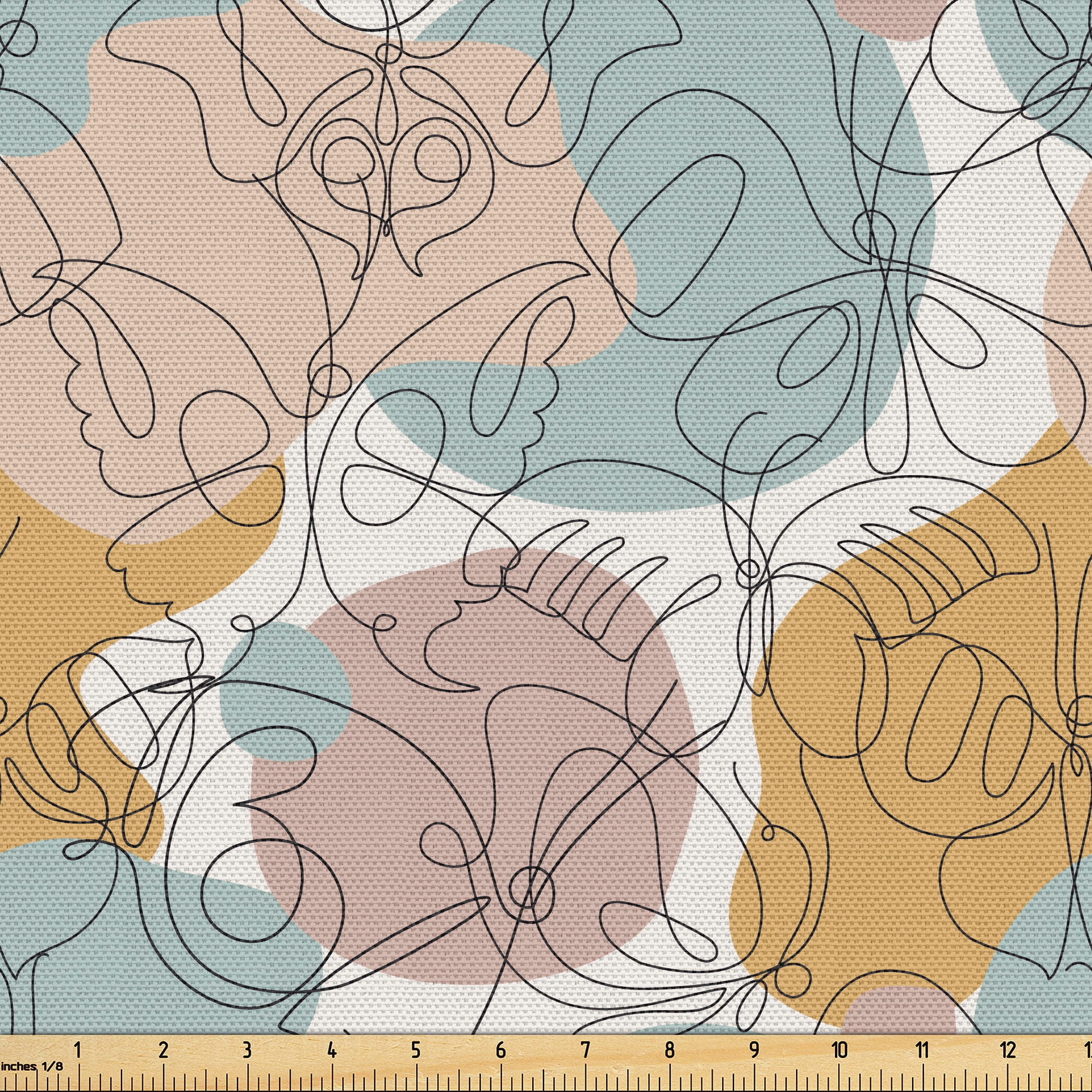 Ambesonne Minimal Fabric by the Yard Upholstery, Line Art Butterfly ...