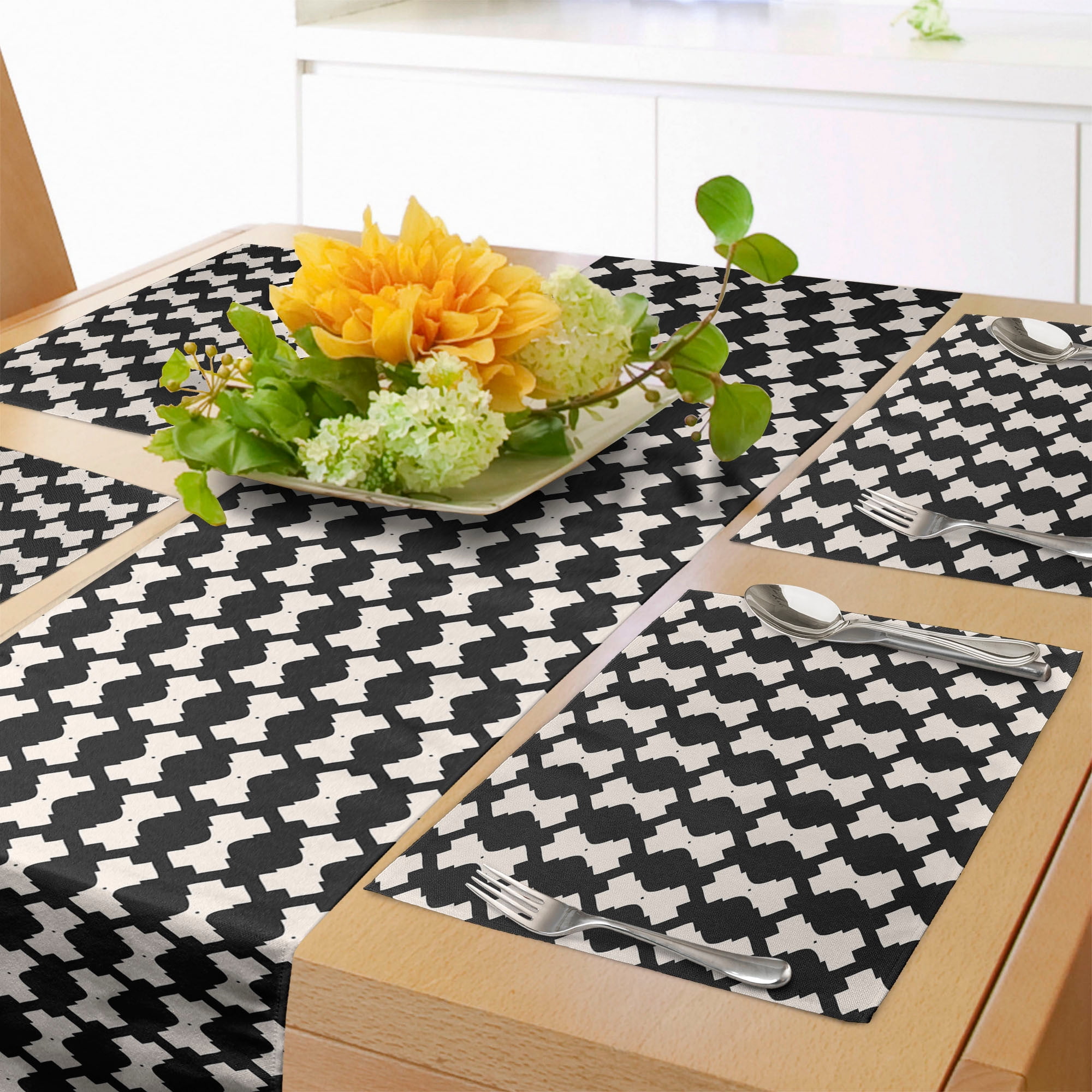 Ambesonne Minimalist Table Runner & Placemats, Curved Groovy Shapes ...