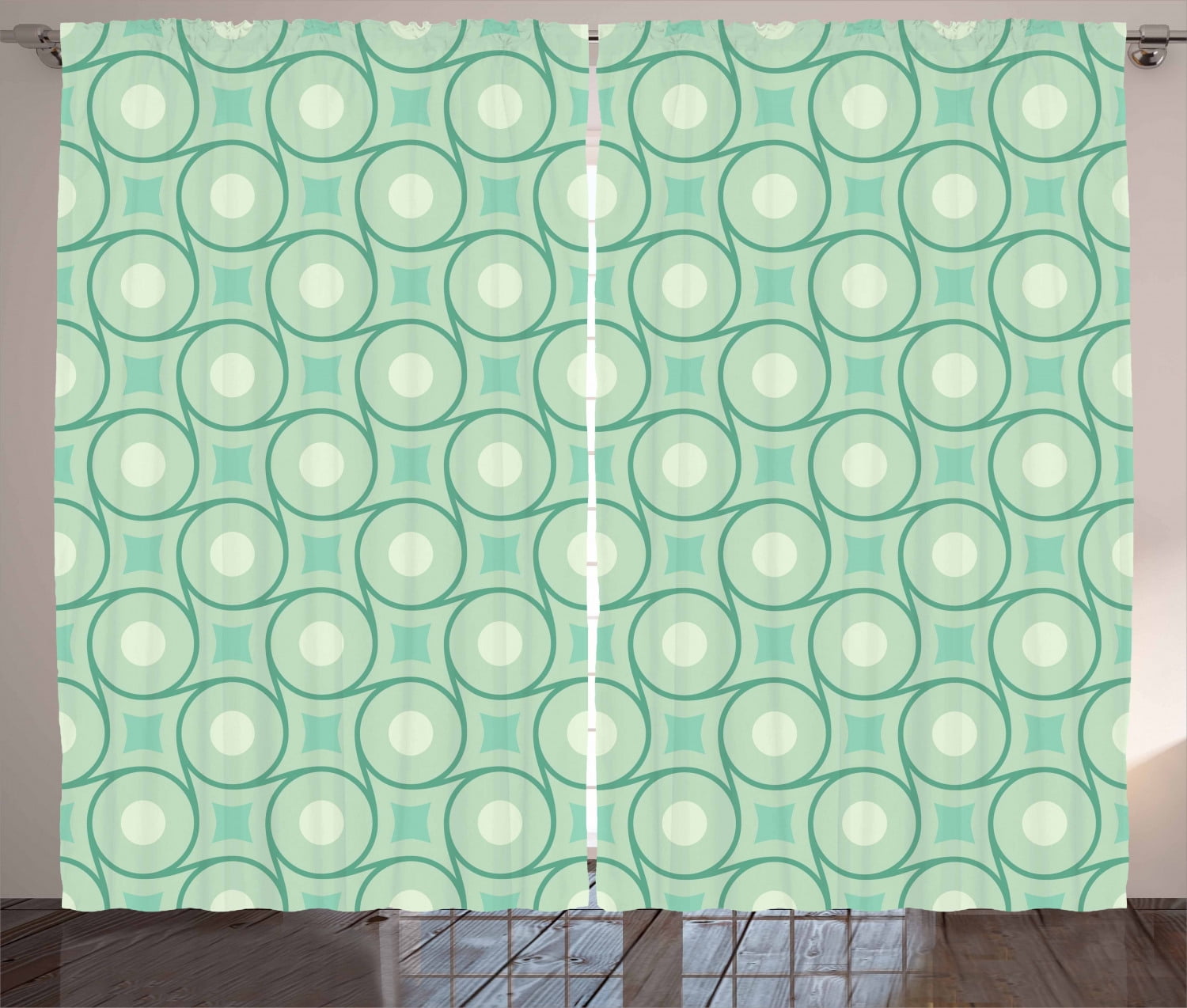 Ambesonne Mint Curtains 2 Panel Set, Circles Dots Wavy Squares, 108" x ...
