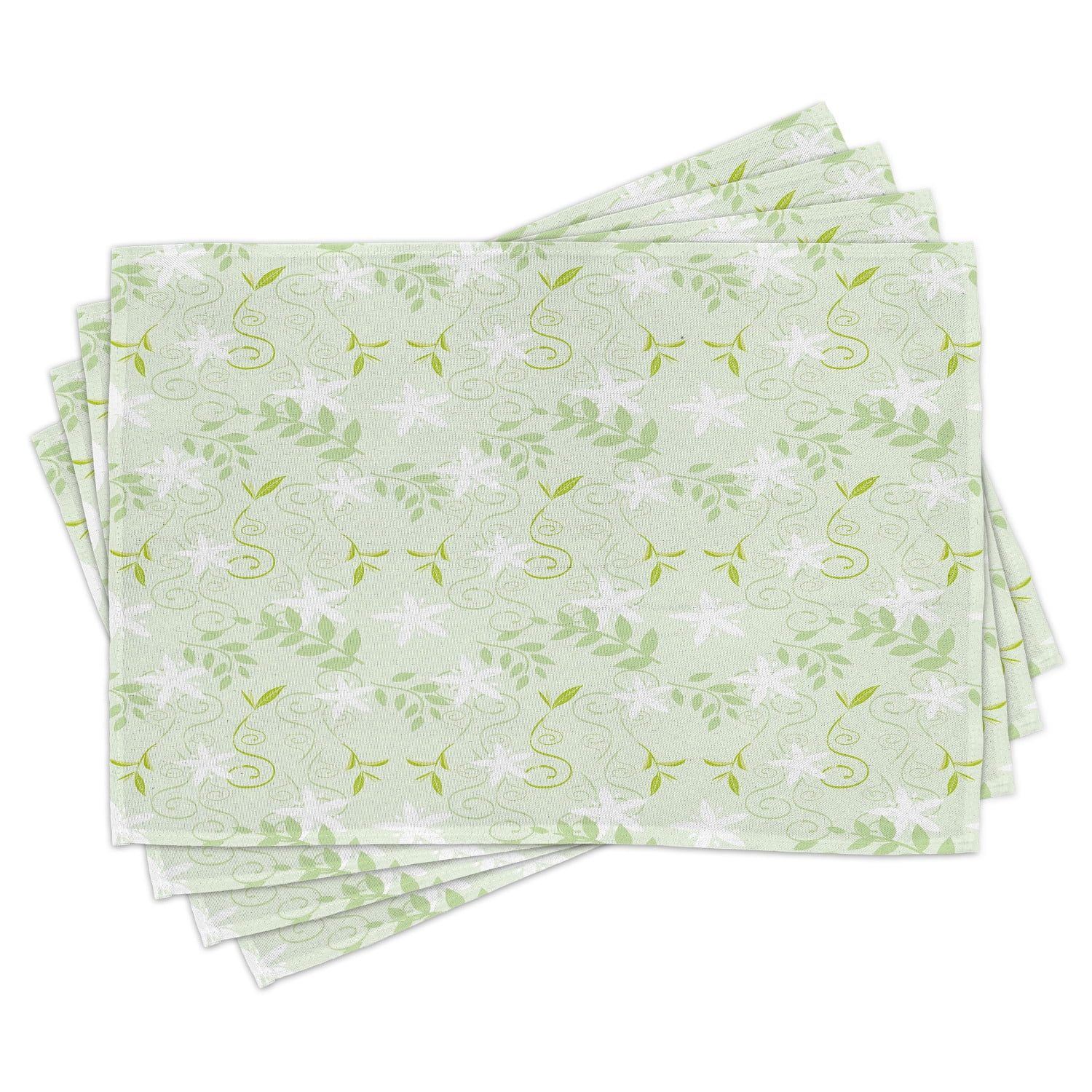 Ambesonne Mint Place Mats Set of 4, Swirls Floral Branches, Standard ...