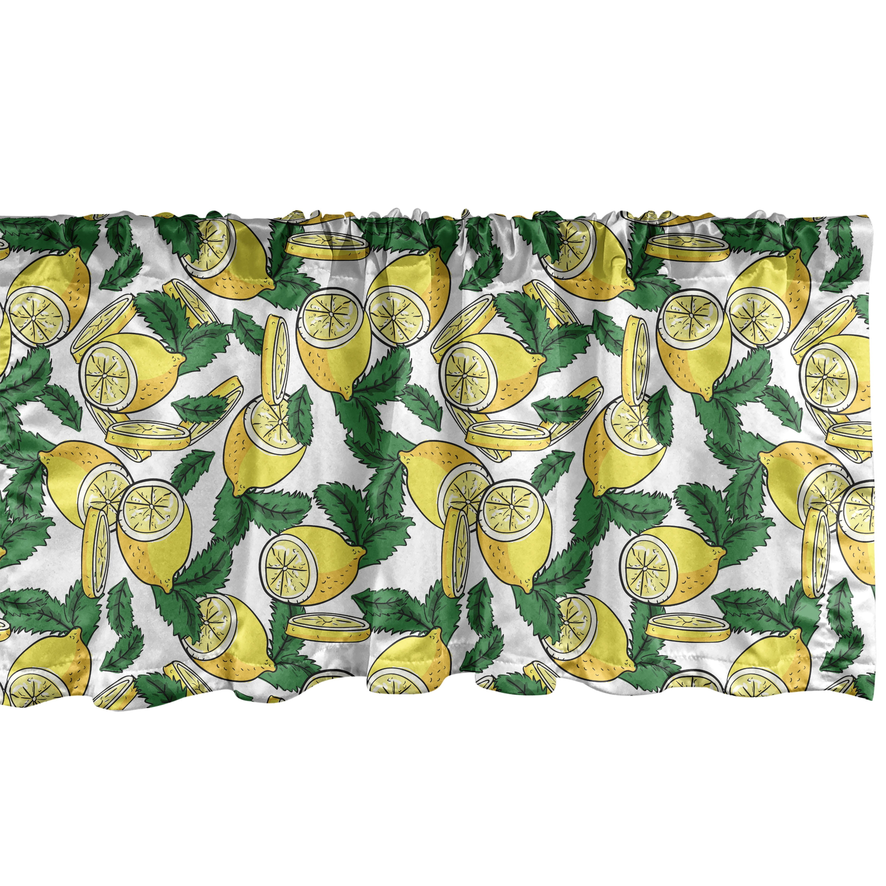 Ambesonne Mint Window Valance, Modern Lemon Leaves Freshness, 54" X 18 ...