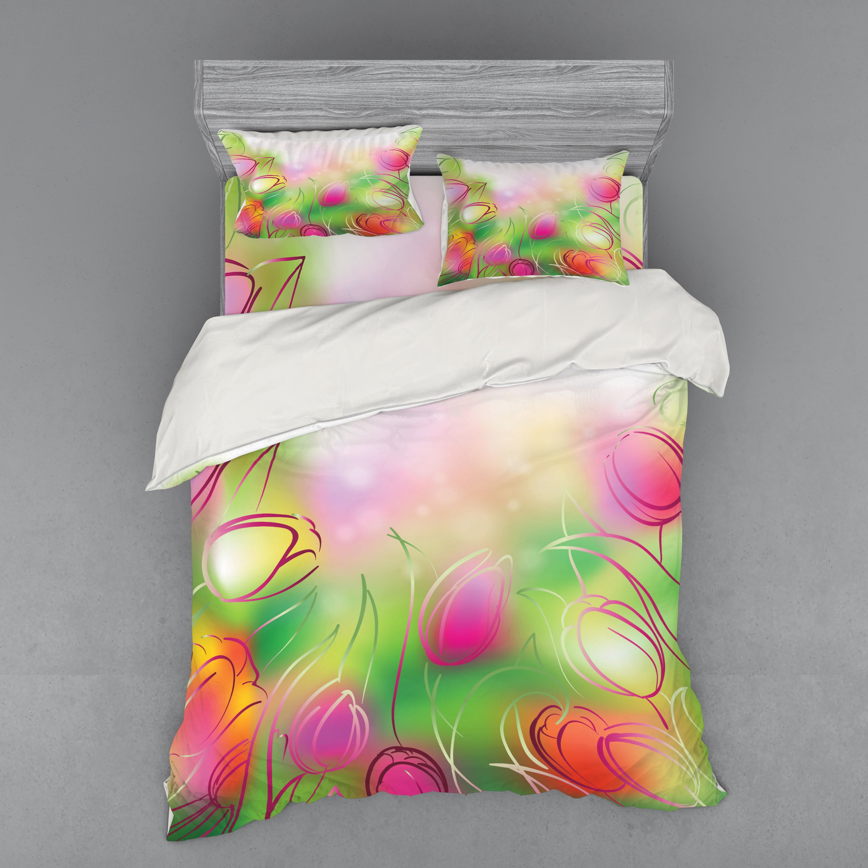 Ambesonne Modern Bedding Set 4 Pcs, Tulips Urban Graphic, Queen, Pink ...